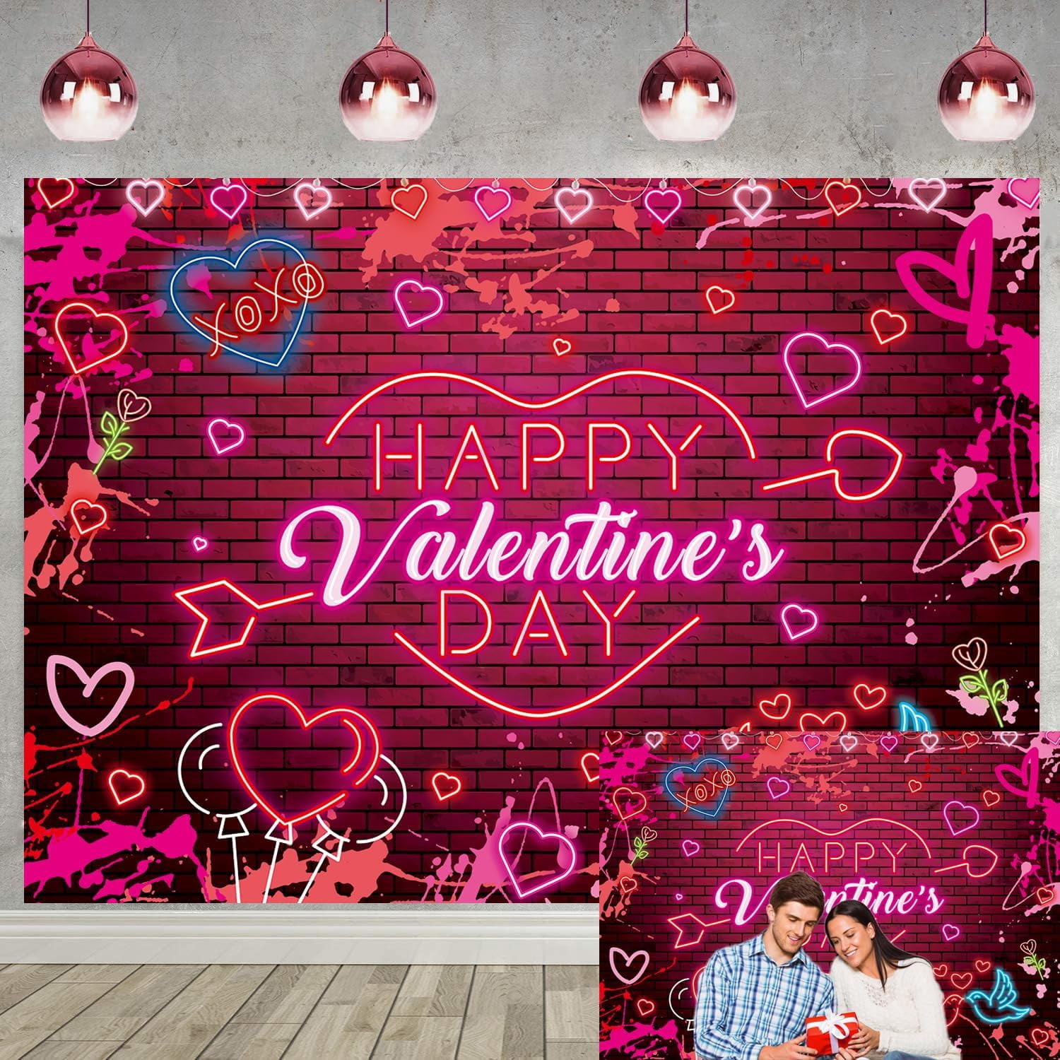 Happy Valentines Day Backdrop Red Glitter Heart Valentine's Day ...