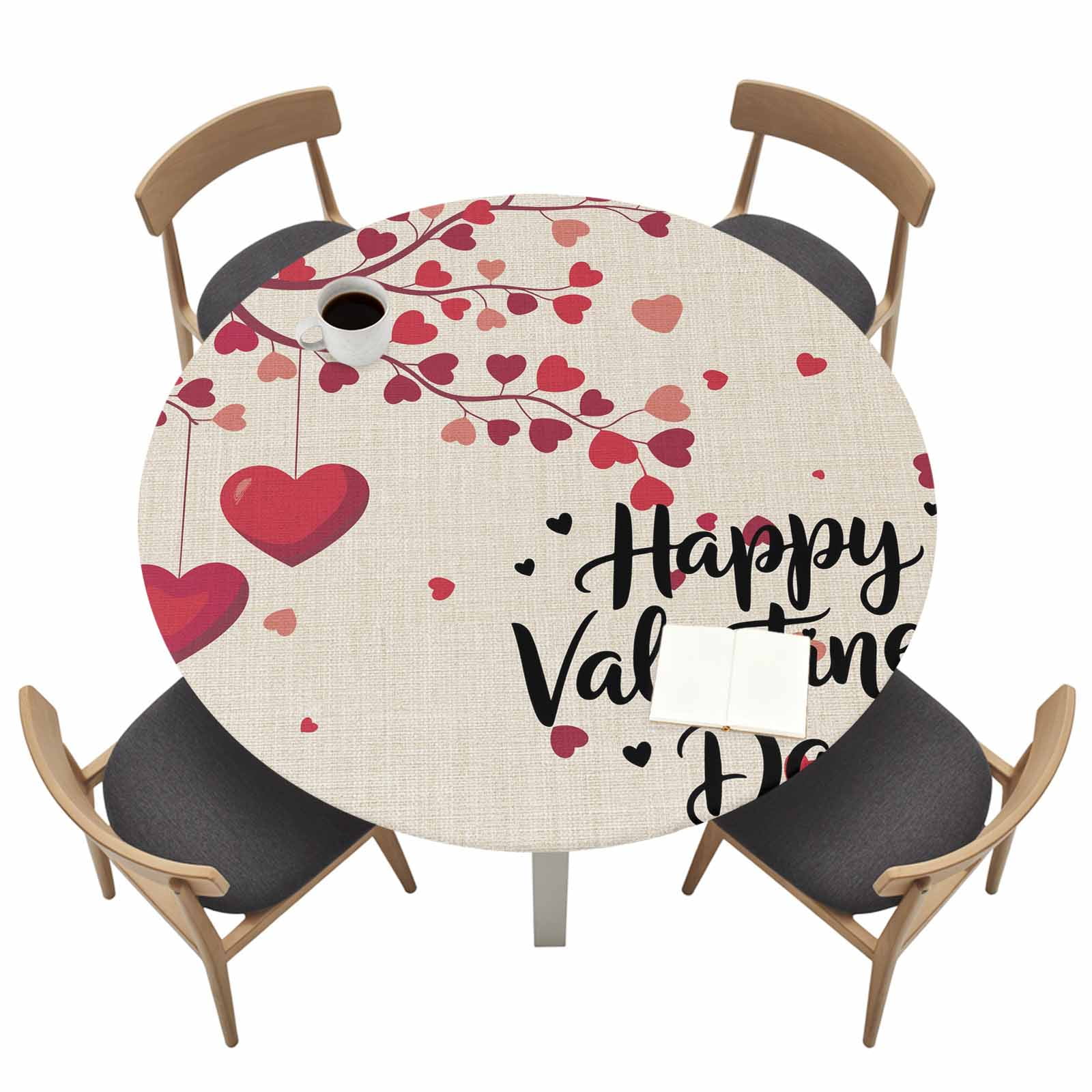 Happy Valentines Day Fitted Tablecloth with Elastic Edged, Round Table ...