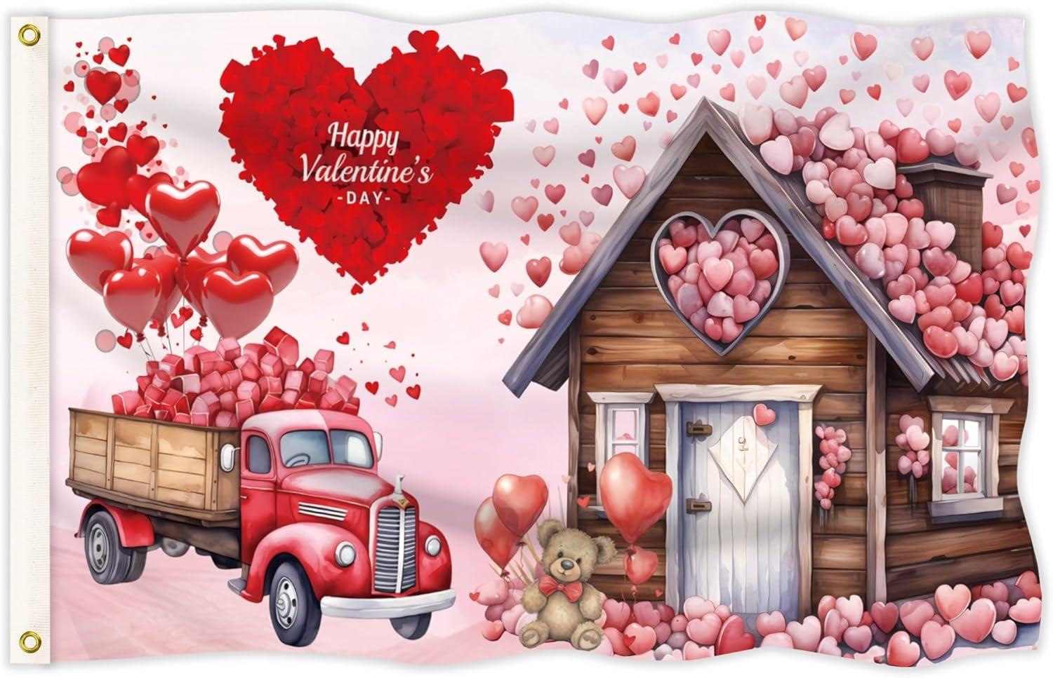 Happy Valentines Day Flag 3x5 Ft Valentine's Banner Pink Flowers Yard ...