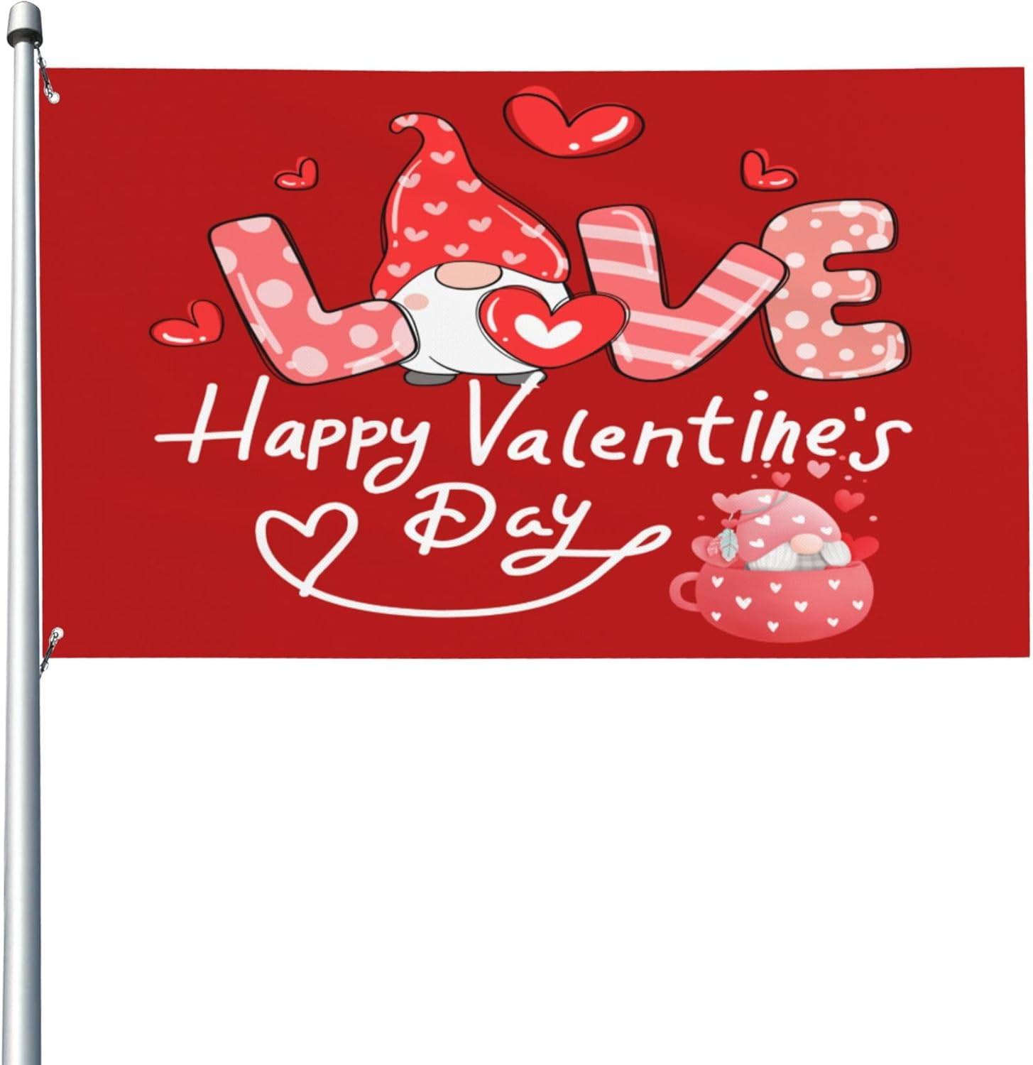 Happy Valentines Day Flag Cute Gnomes And Hearts 3x5 Flags Yard Sign ...