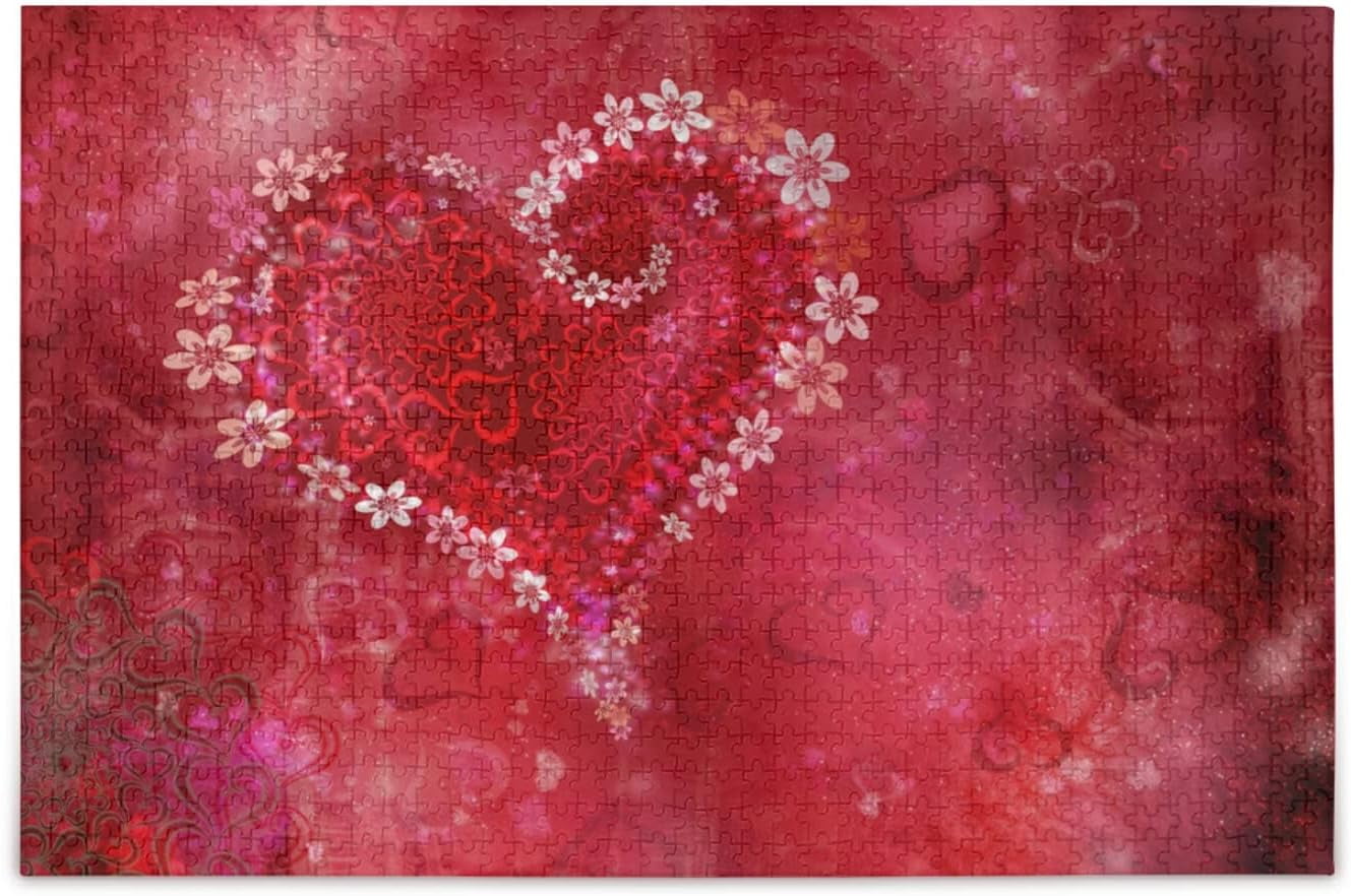 Happy Valentines Day Floral Heart Jigsaw Puzzles for Adults 1000 Pieces ...
