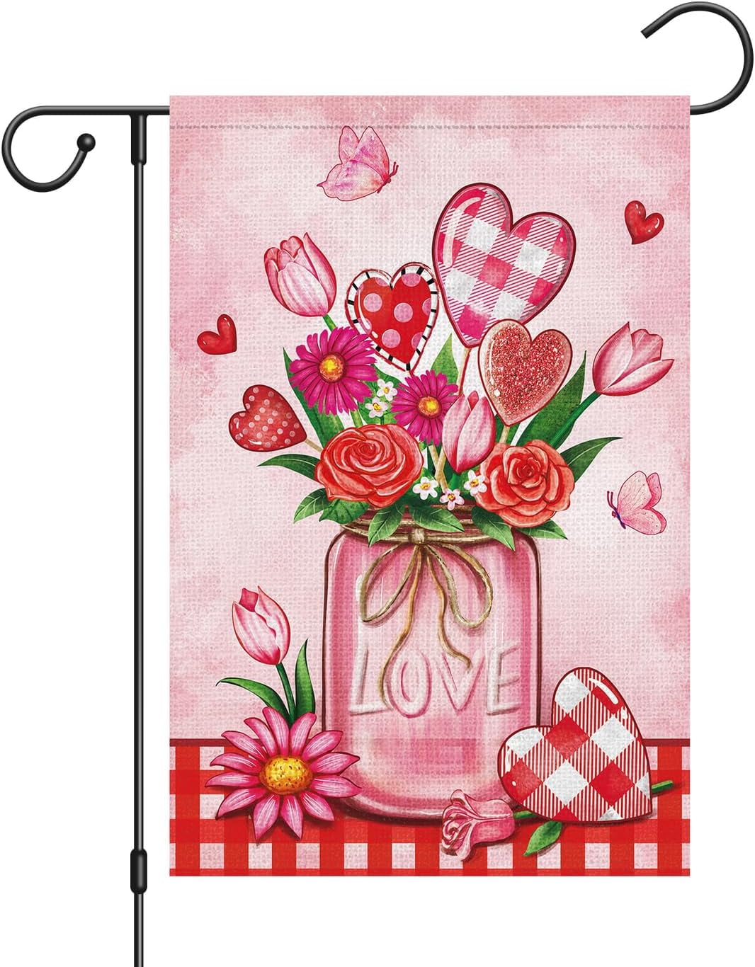 Happy Valentines Day Garden Flag Double Sided, Small Welcome Mason Jar ...