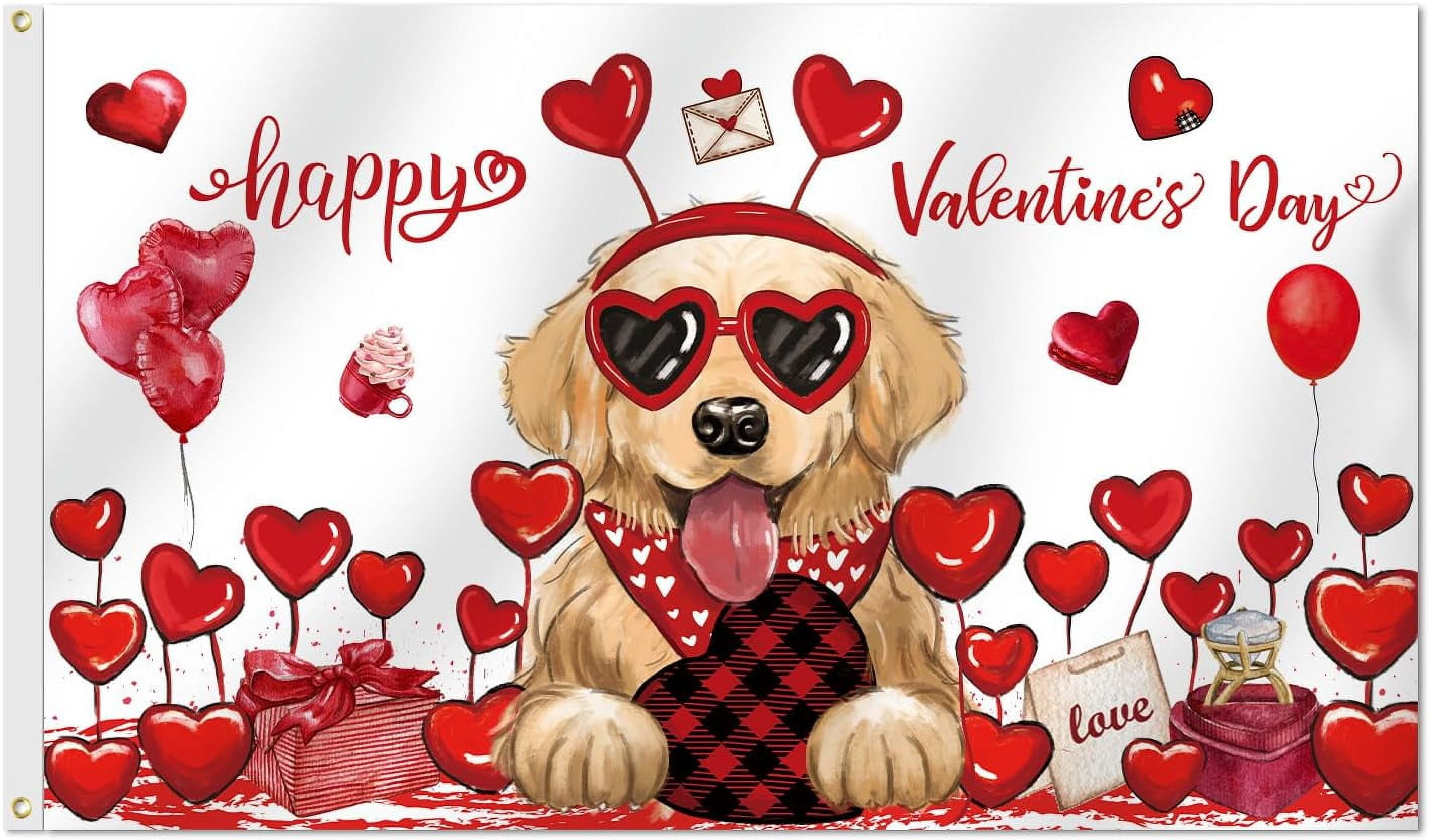 Happy Valentines Day Golden Retriever Flag 2x3 FT , Romantic Valentines ...