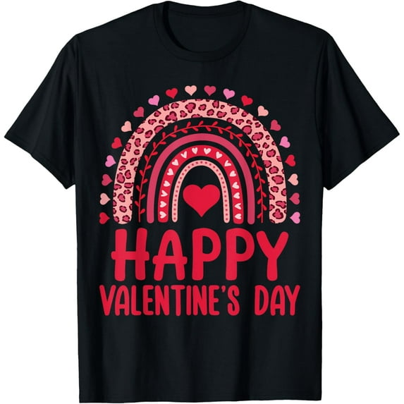 Happy Valentines Day Red Hearts Rainbow Leopard Women T-Shirt - Walmart.com
