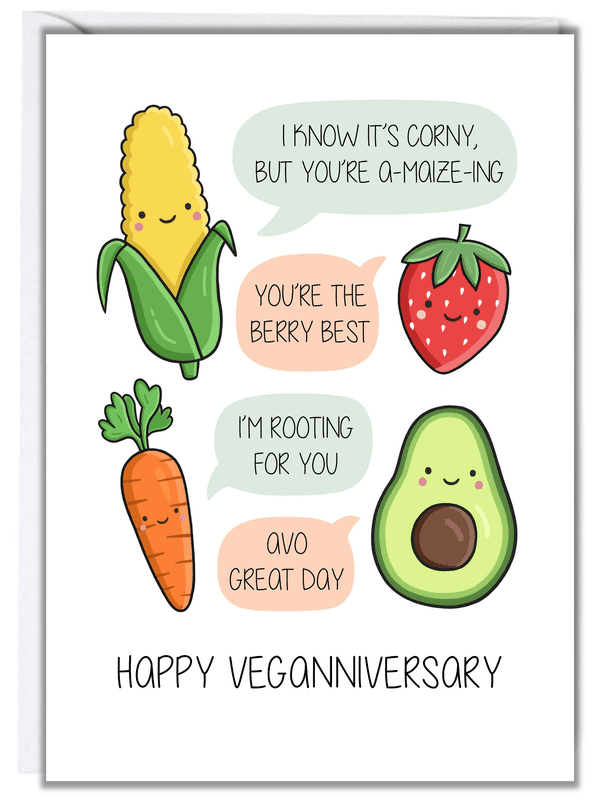 Happy Veganniversary Card – Cute Vegetable Theme with Punny Messages ...