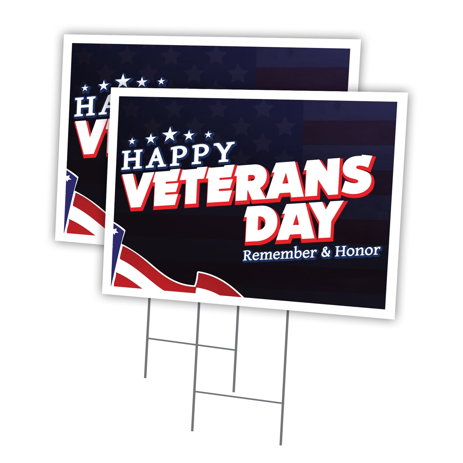 Happy Veterans Day 2 Pack Of 12" x 16" Yard Sign & Stake | Advertise ...