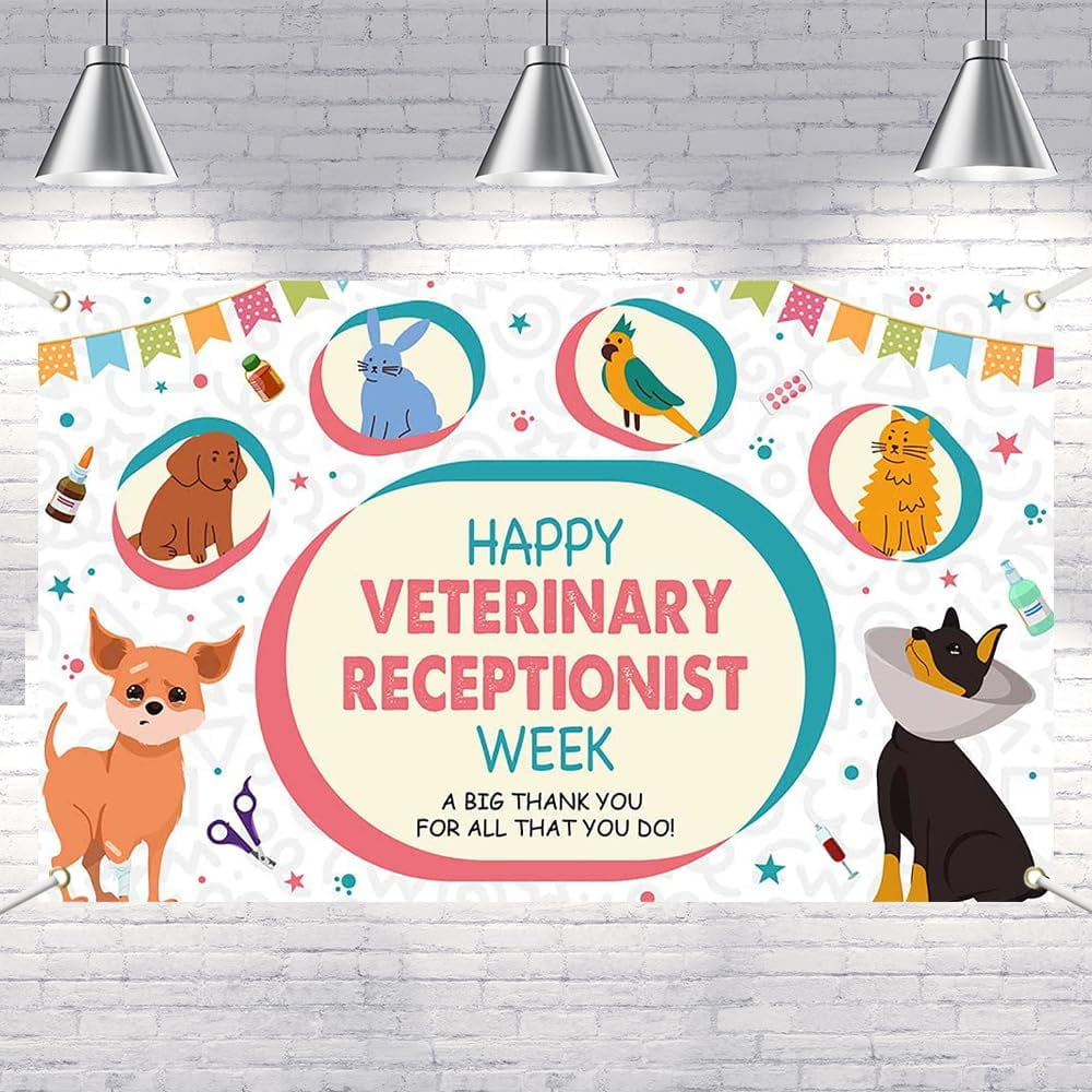 Happy Veterinary Receptionist Week Banner Colorful Polyester Decoration ...