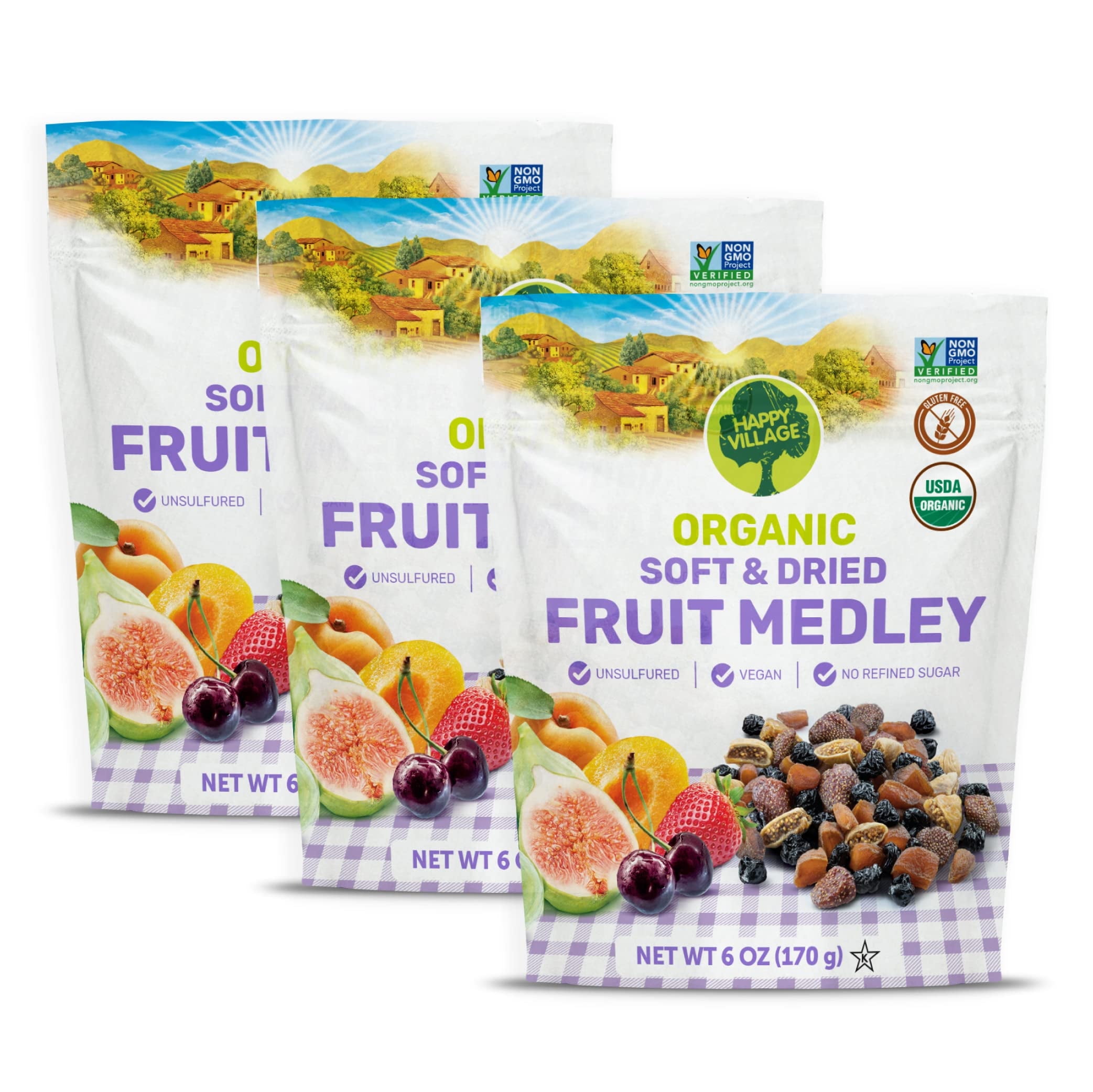 Happy Village Organic Dried Fruit Mix - Apricots, Figs, Strawberries ...