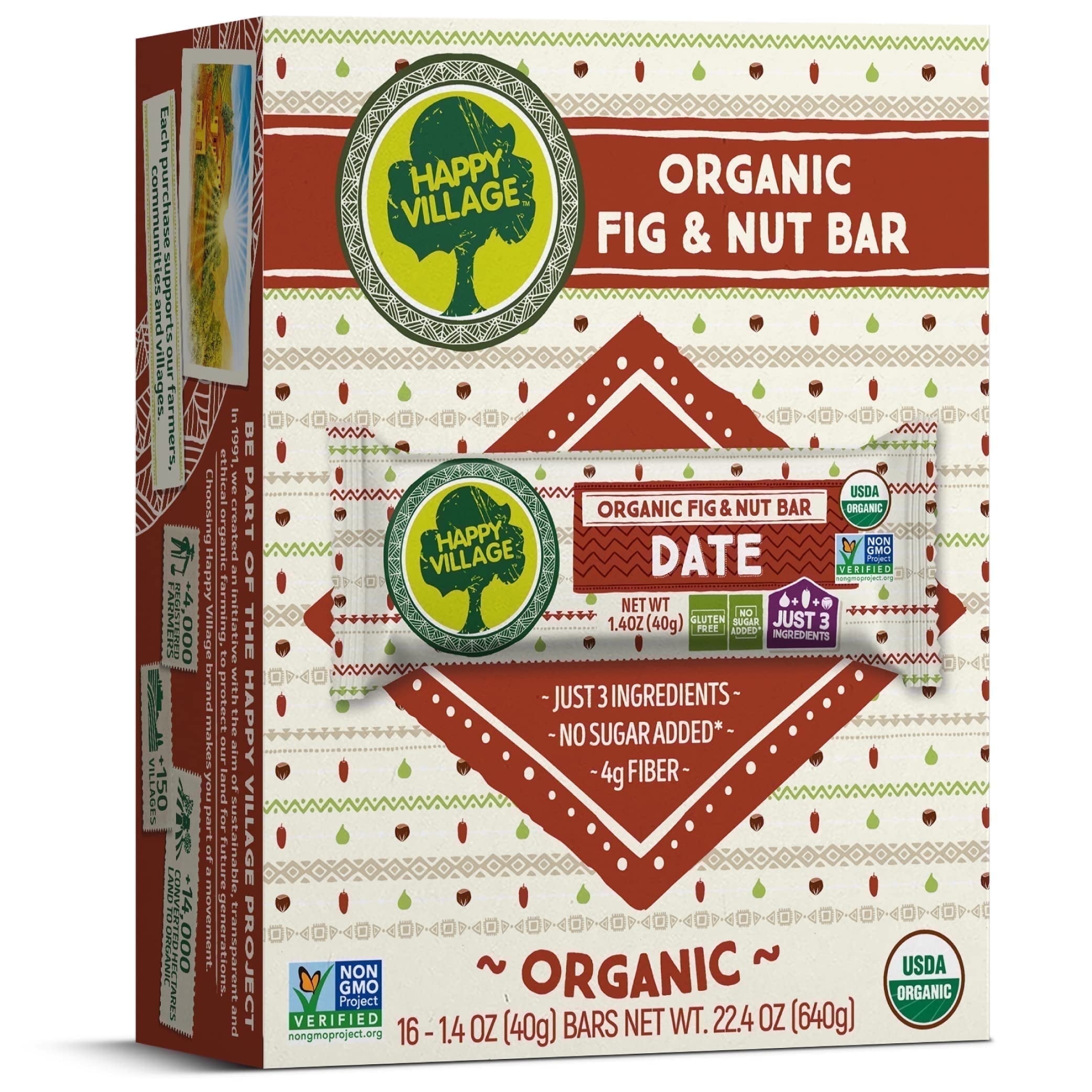 Happy Village Organic Fig & Nut Bars, Date | 3 Ingredients, Gluten Free ...
