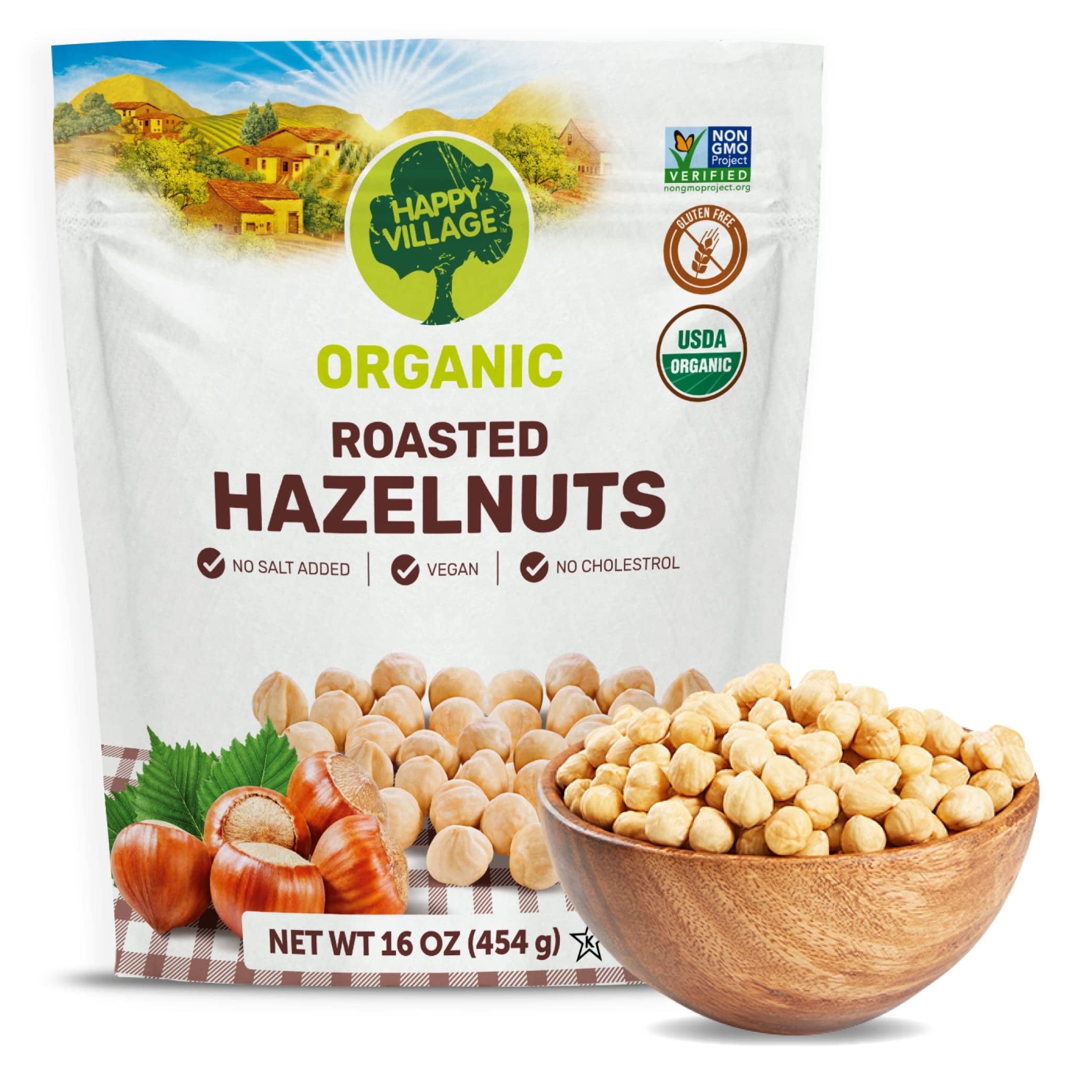 Happy Village Organic Roasted Hazelnuts, 16 OZ Relealable Pack ...