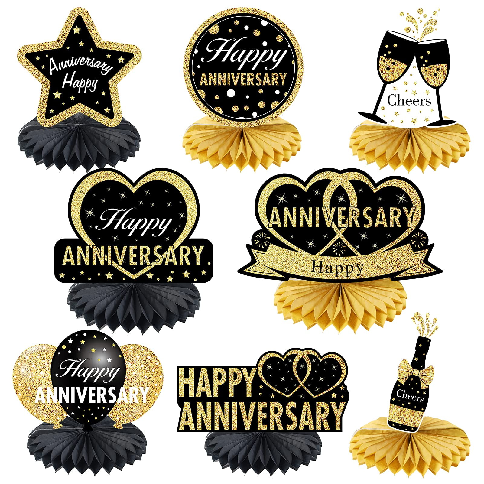 Happy Wedding Anniversary Decorations Table Honeycomb Centerpiece, 8pcs ...