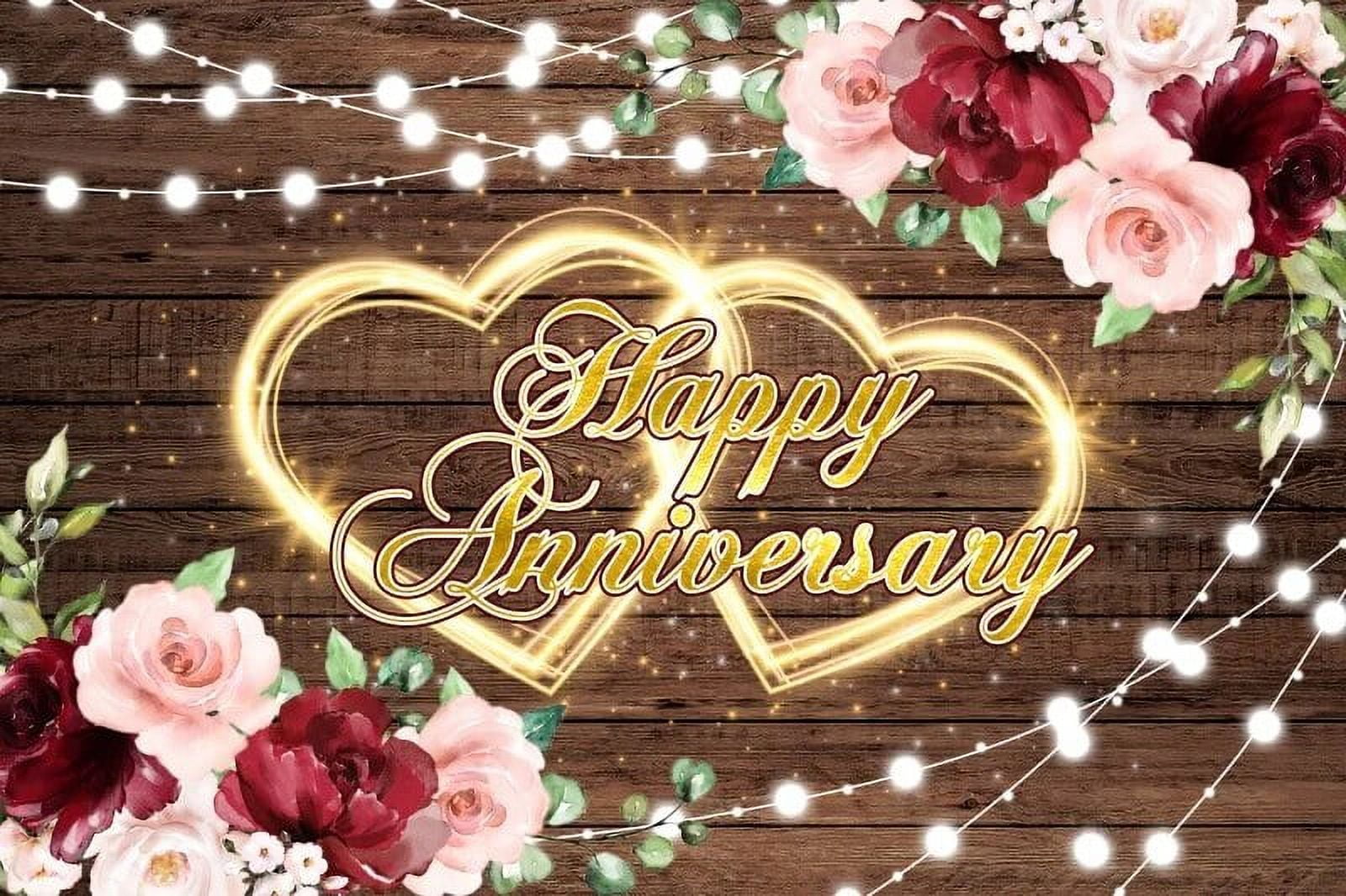 Happy Wedding Anniversary Party Backdrop Rustic Wood Floral Sweet Love ...