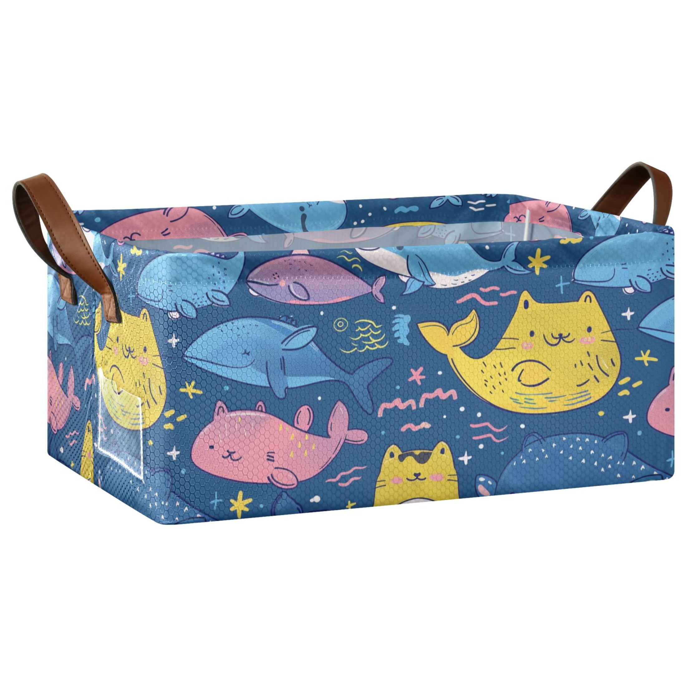 Happy Whale Fish Collapsible Storage Bins Fabric Shelf Baskets with ...
