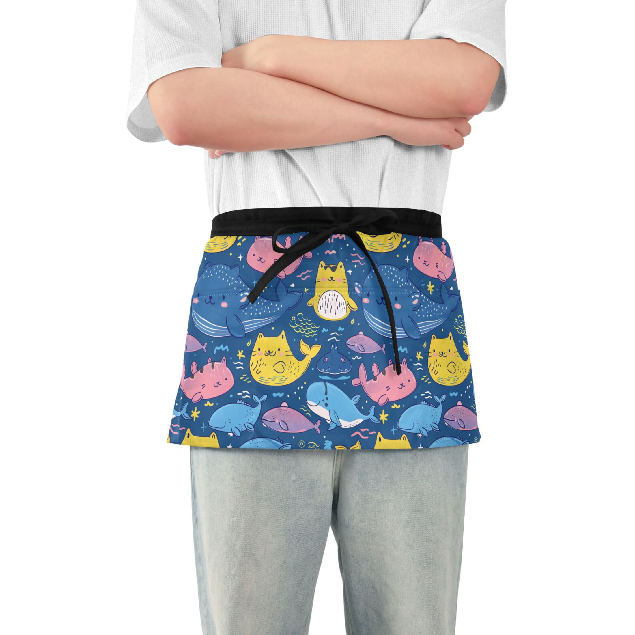Happy Whale Fish Server Apron with 3 Pockets Waterproof Waitress Waist ...