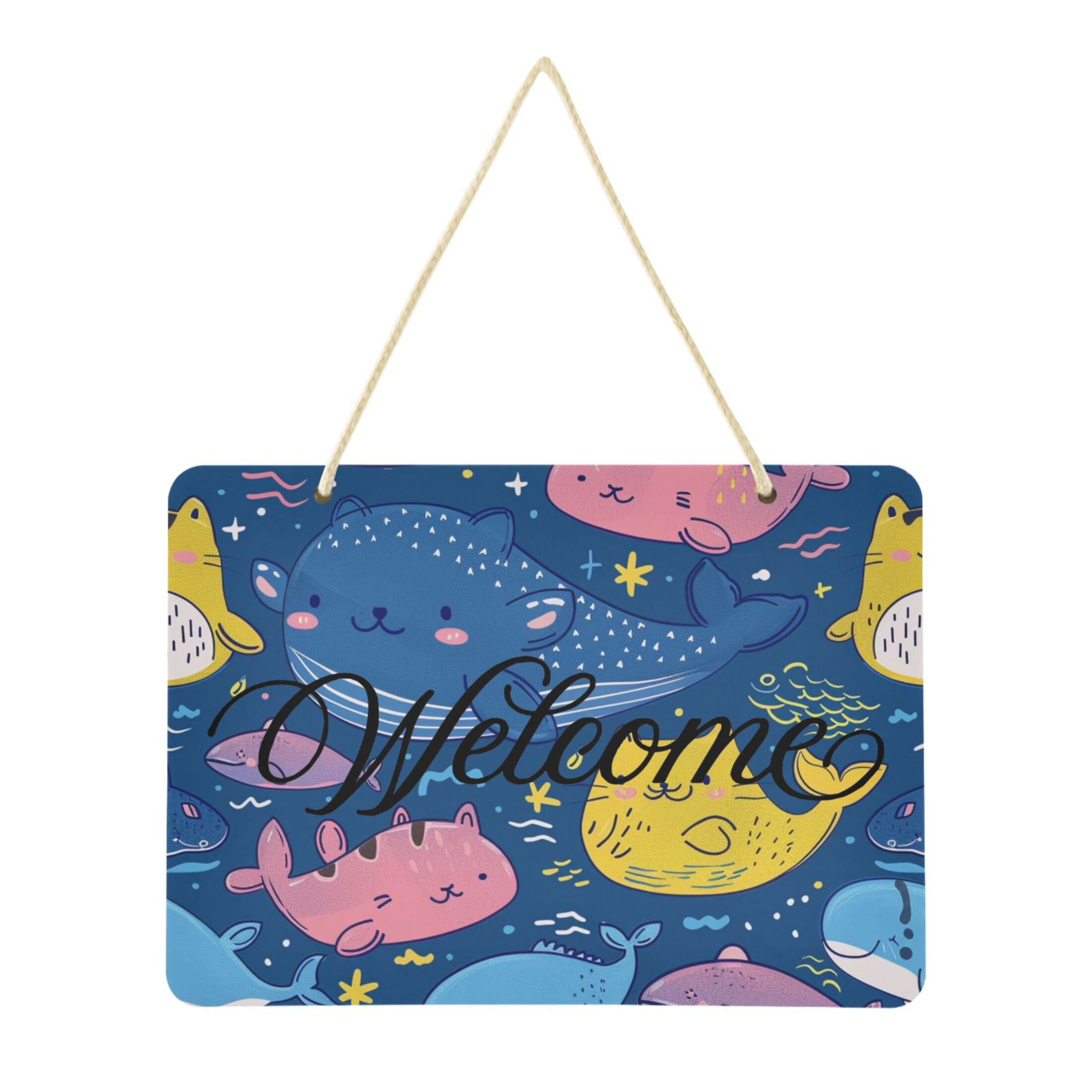 Happy Whale Fish Welcome Sign Front Door PVC 14x10 inch Hanger Hello ...