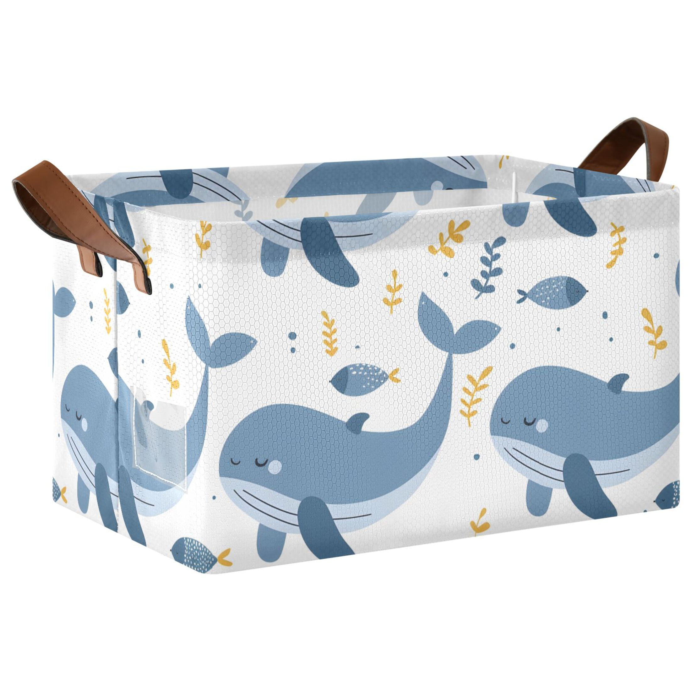 Happy Whale and Leaf Collapsible Storage Bins Fabric Shelf Baskets with ...