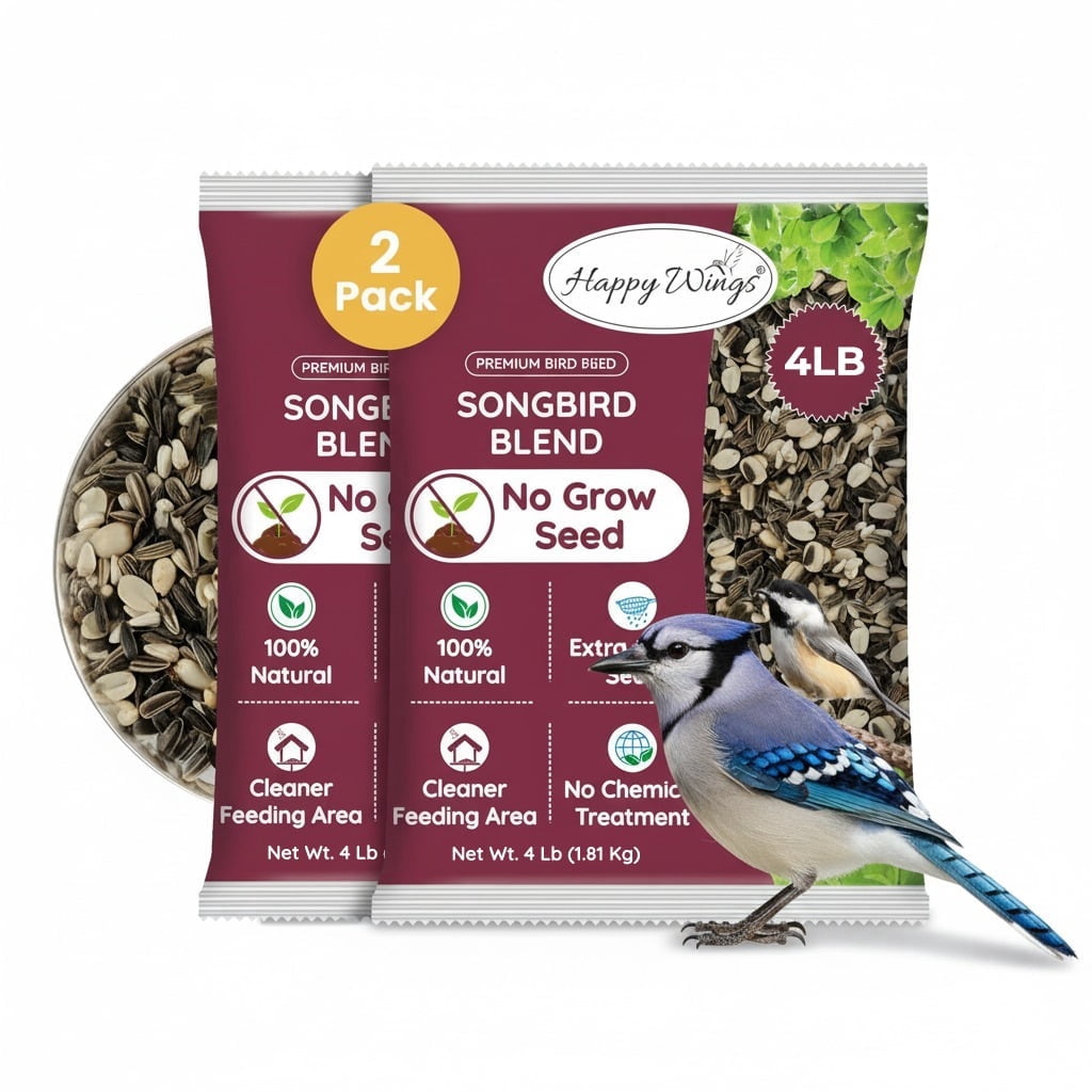 Happy Wings NO GROW Songbird Blend Bird Food (4LB, 2PK) (Mix of ...
