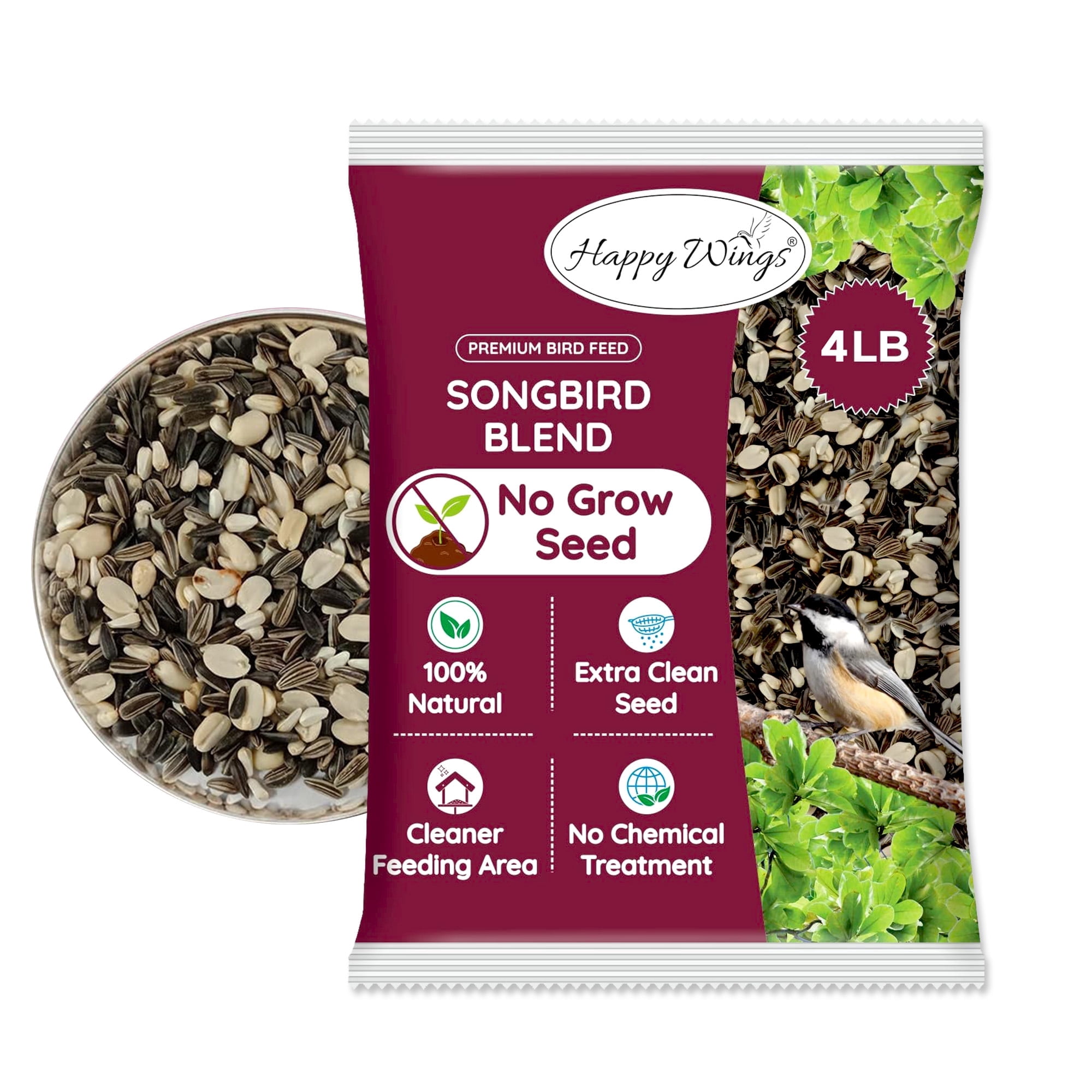 Happy Wings Bird Food, 4 Pounds Sunflower Safflower Kernel Mix No Grow ...