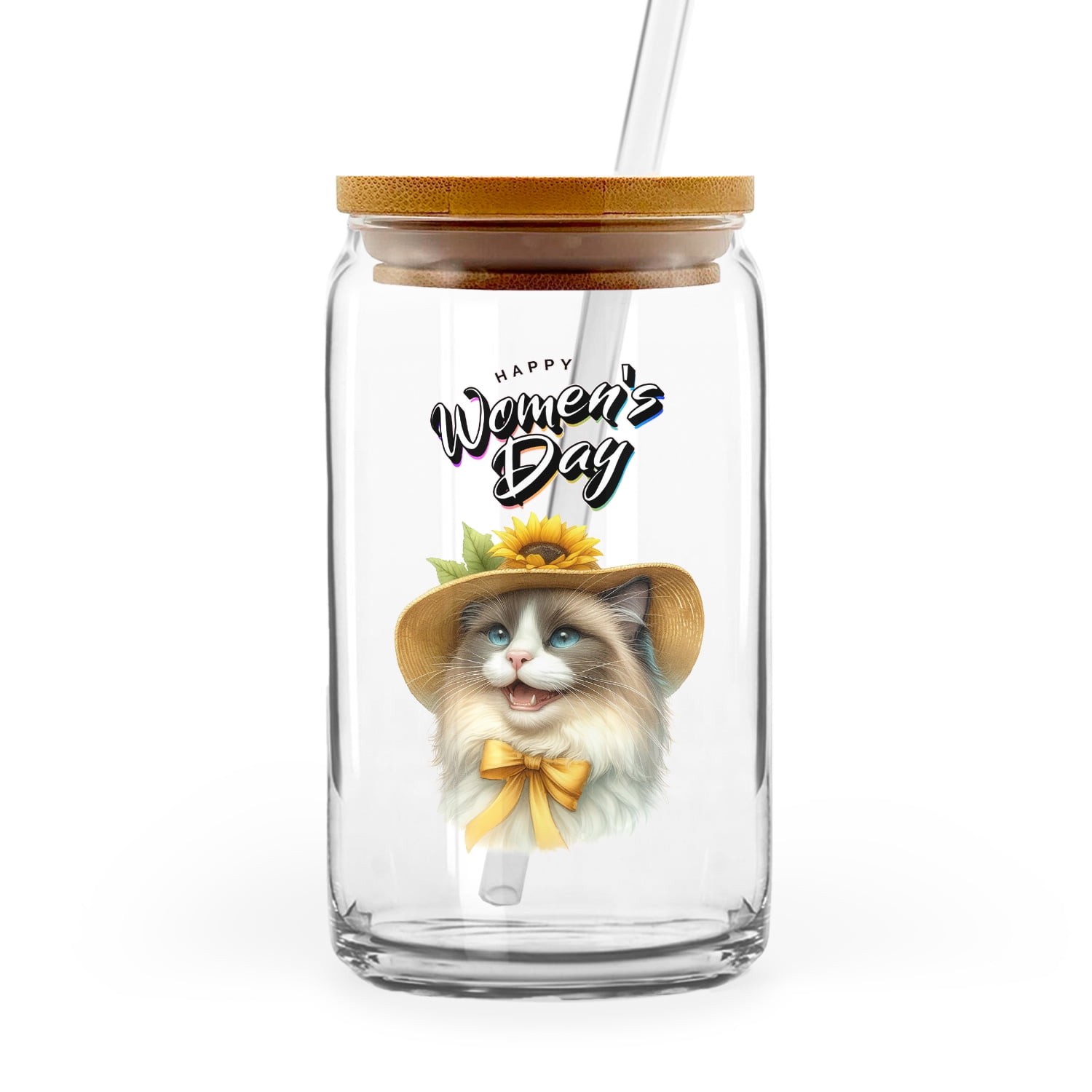 Happy Women's Day Ragdoll Sunflower Vintage Proud Mom 16oz Glass Cup ...