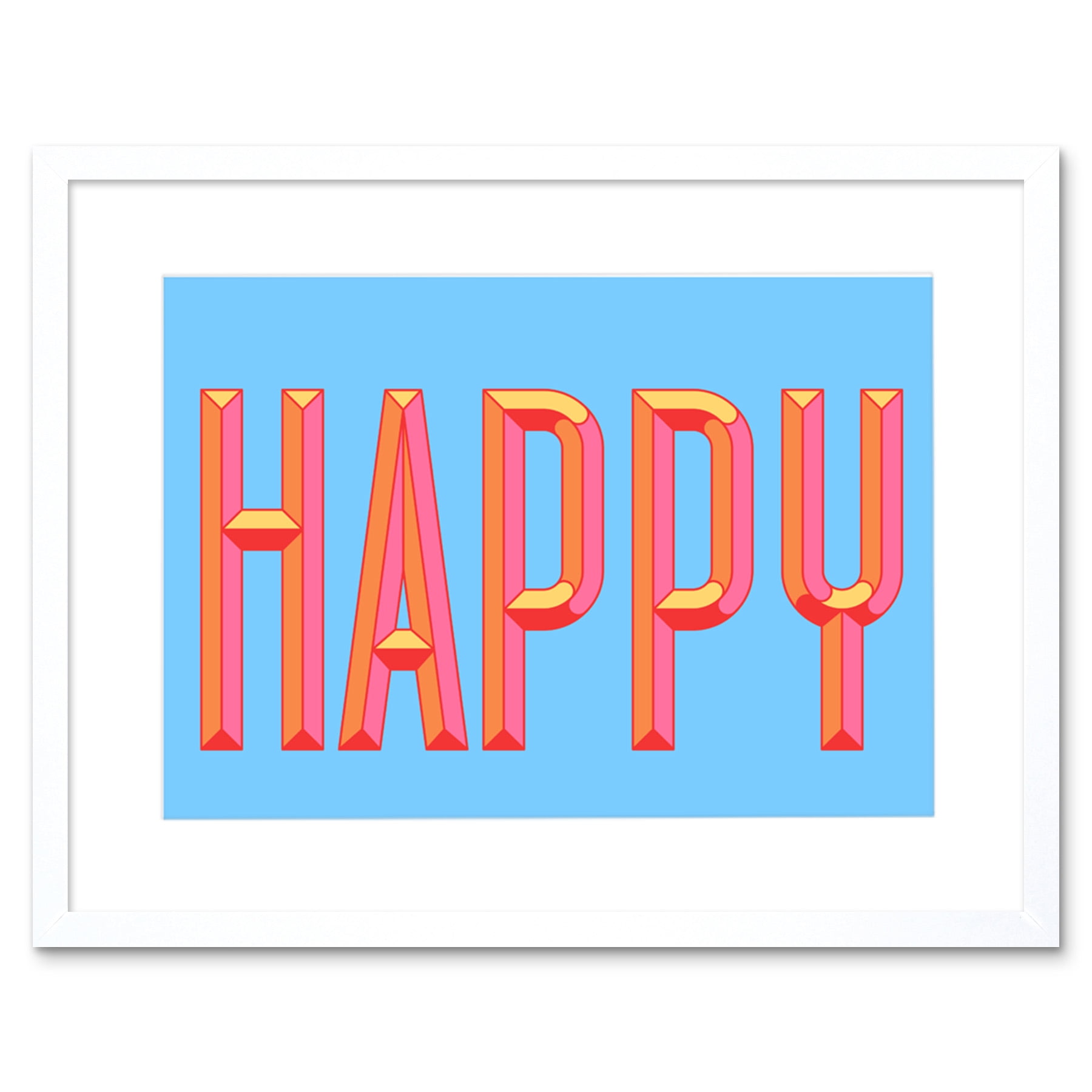 Happy Word Art Bright Artwork Framed Wall Art Print 9X7 Inch - Walmart.com