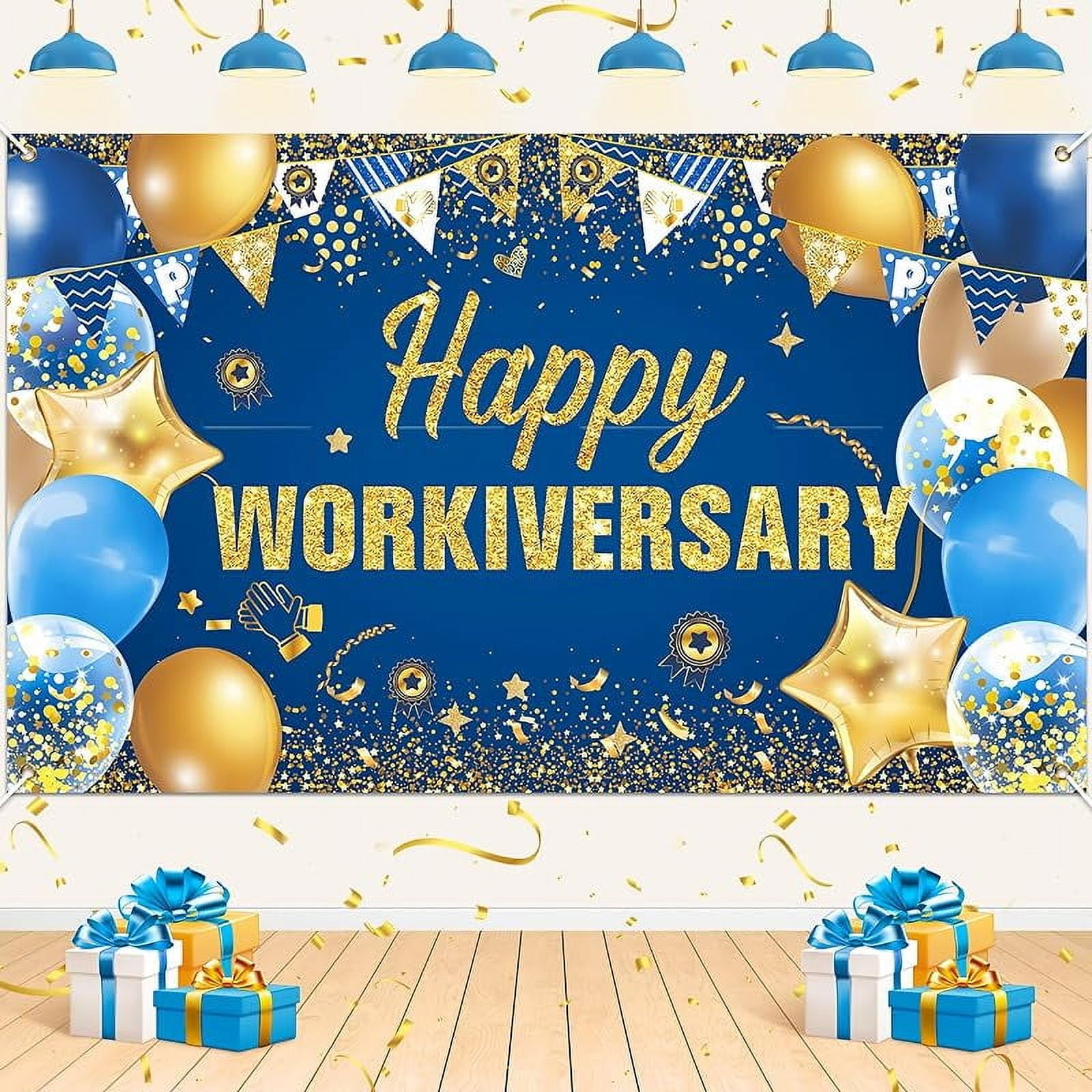 Happy Work Anniversary Polyester Decoration Banner, Gold and Black ...