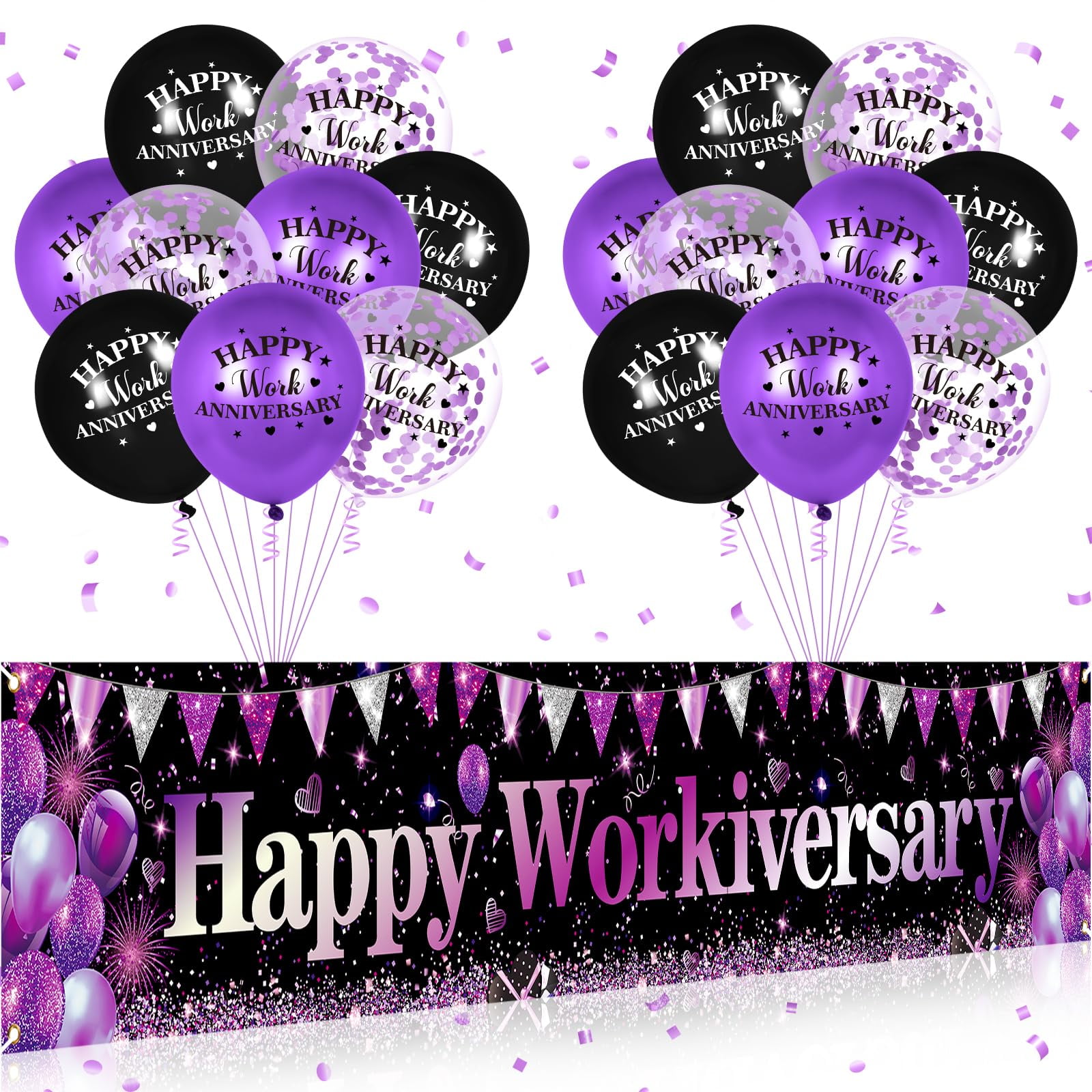 Happy Work Anniversary Decorations Banner Purple Happy Workiversary ...