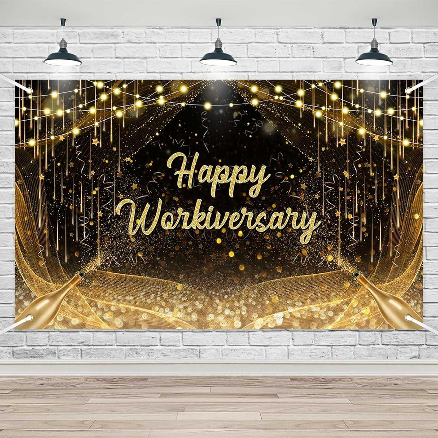 Happy Work Anniversary Decorations Black Gold Happy Workiversary Banner ...