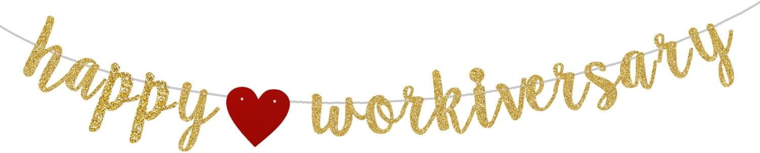 Happy Workiversary Banner，Gold Glitter Paper Sign For Work Party ...