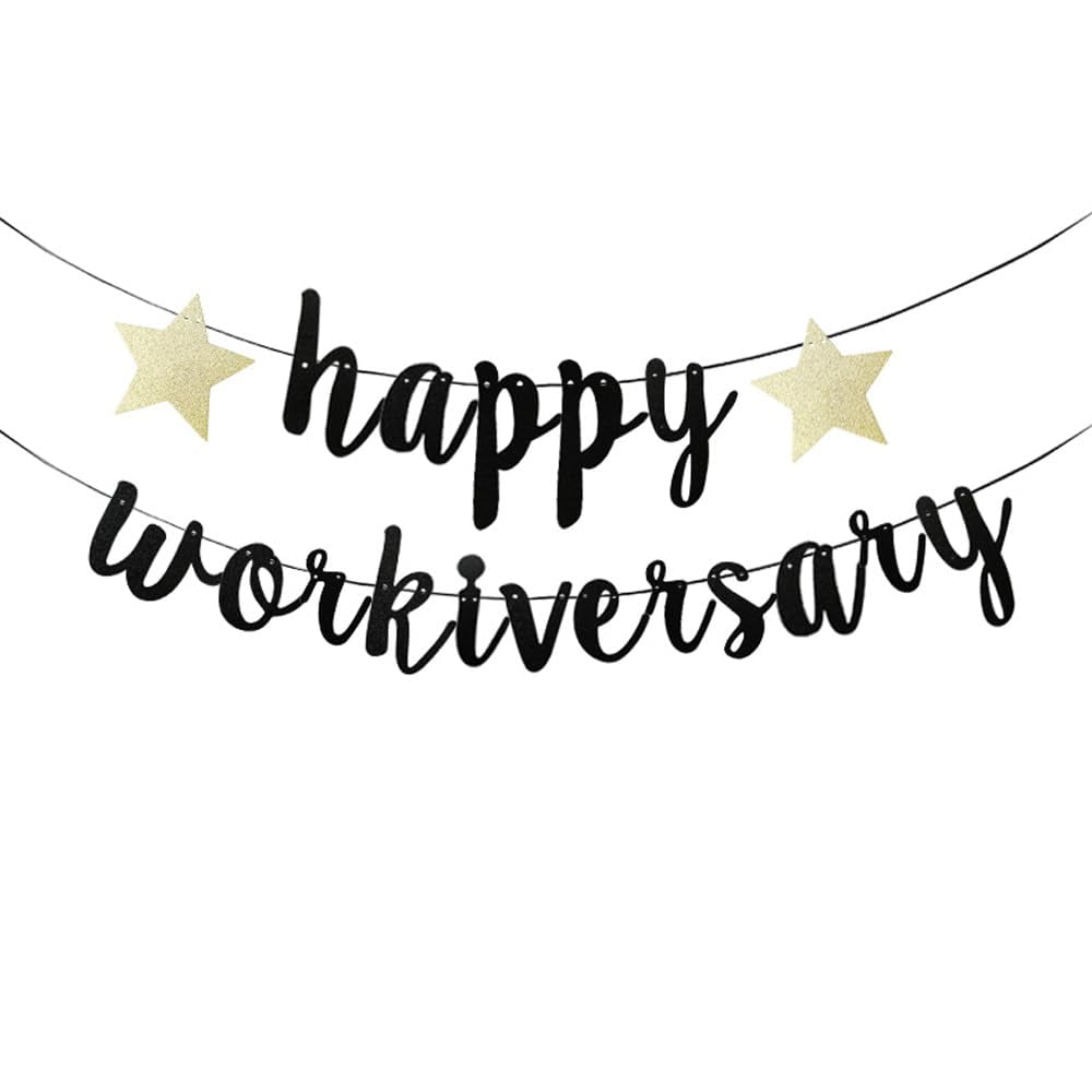 Happy Workiversary Banner - Gold Glitter Paper Sign for Work Party ...