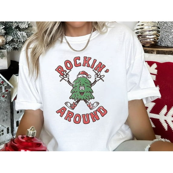 Happy Xmas Tree Character Tee, Playful Holiday Cartoon Design Shirt ...