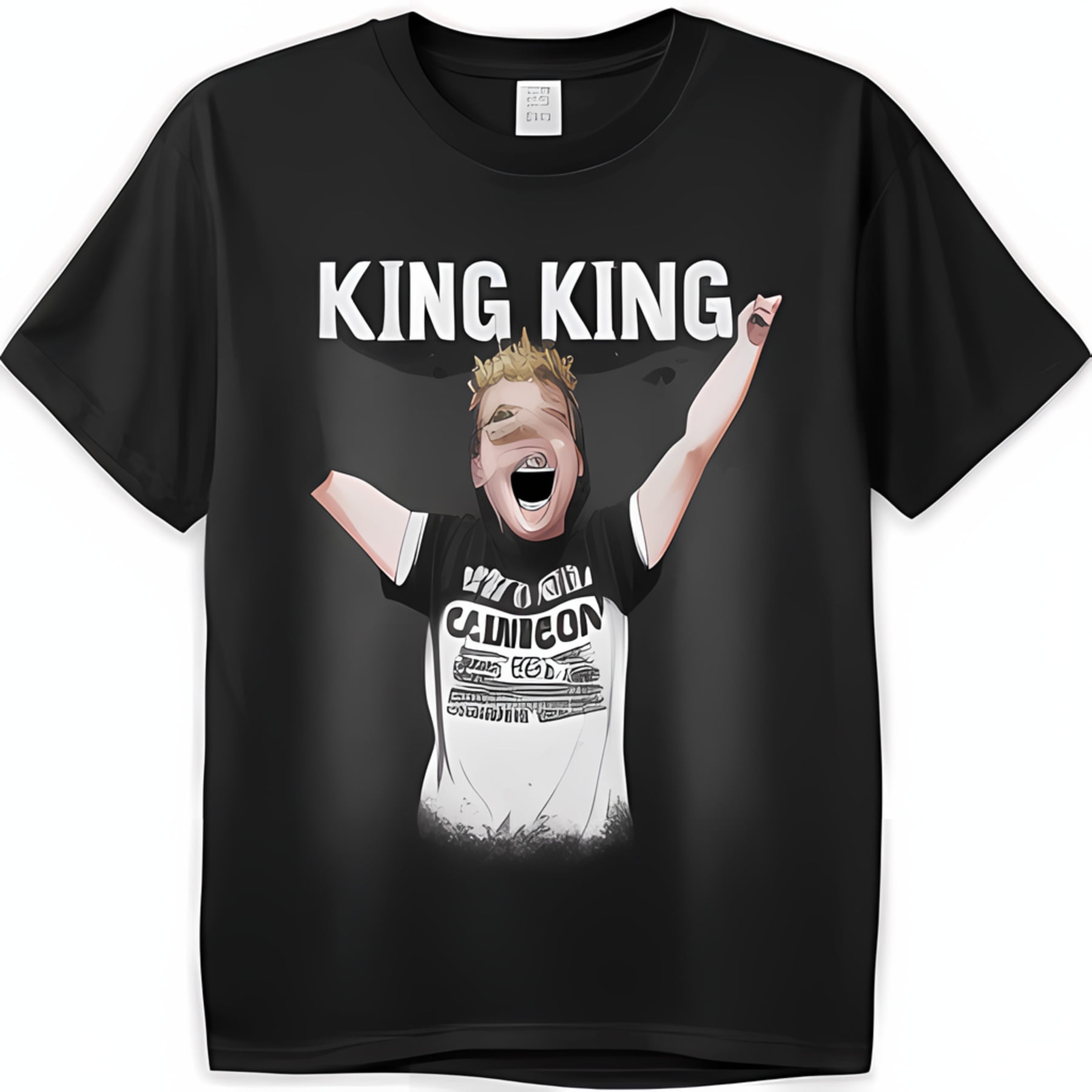 Happy Young Boy Cheering King t T-Shirt Design Flat Black MatTee ...