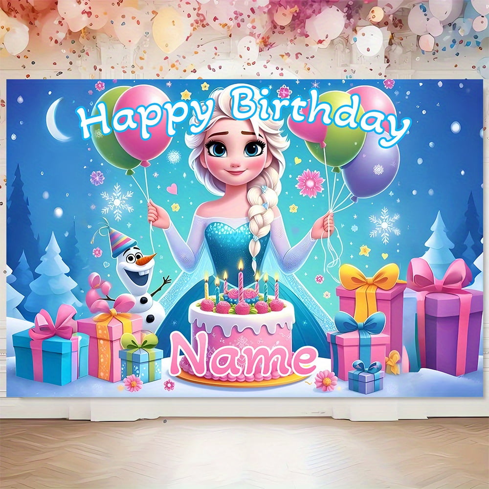 Happy birthday! Frozen background banner. Vibrant polyester decoration ...