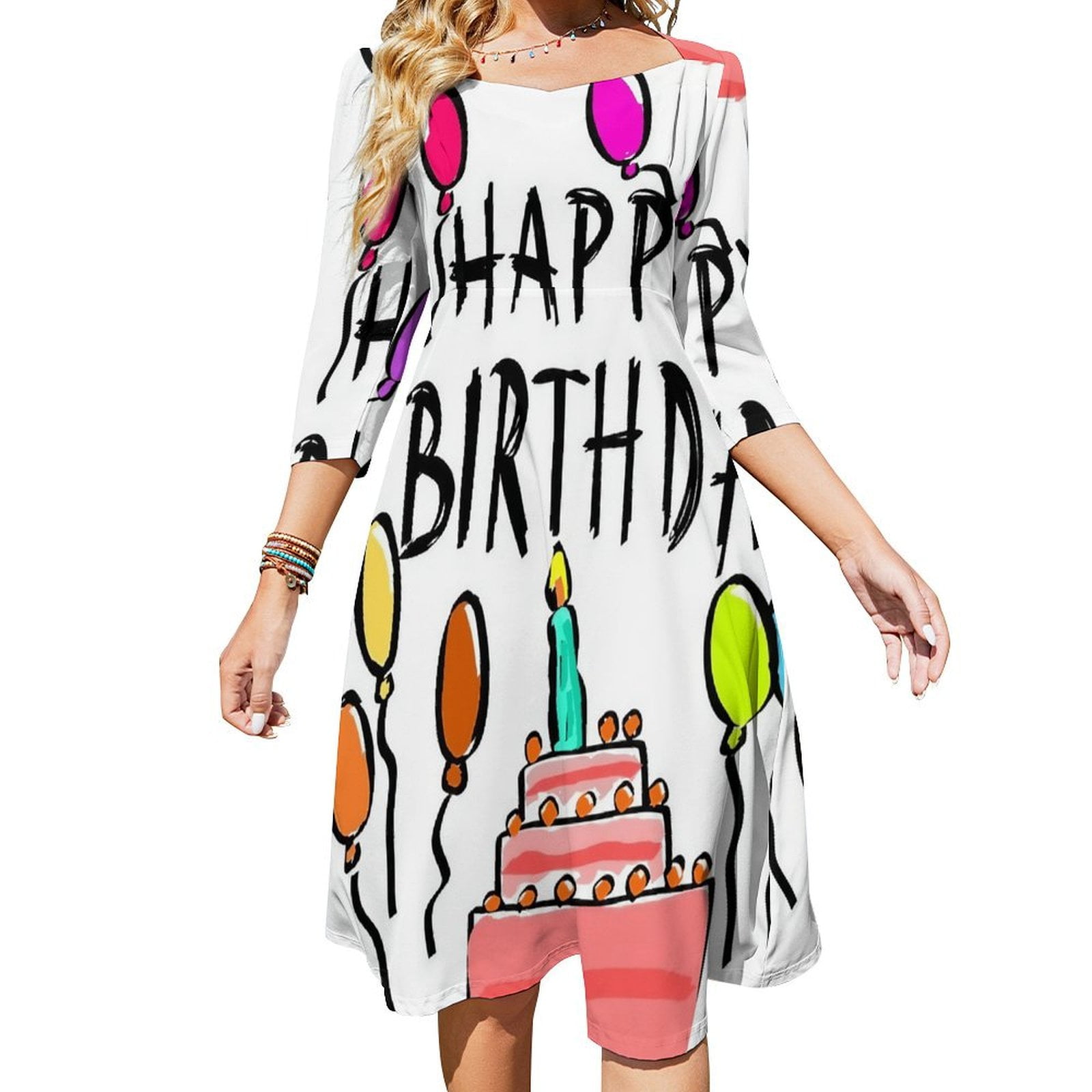 Happy birthday Womens Summer Dress Tie Back A Line Flare Dress ...