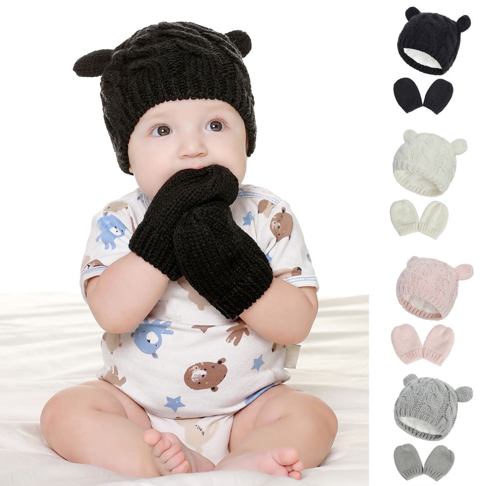 Happy date 1 Set Newborn Winter Beanie Hat Gloves Set for Baby Girls ...