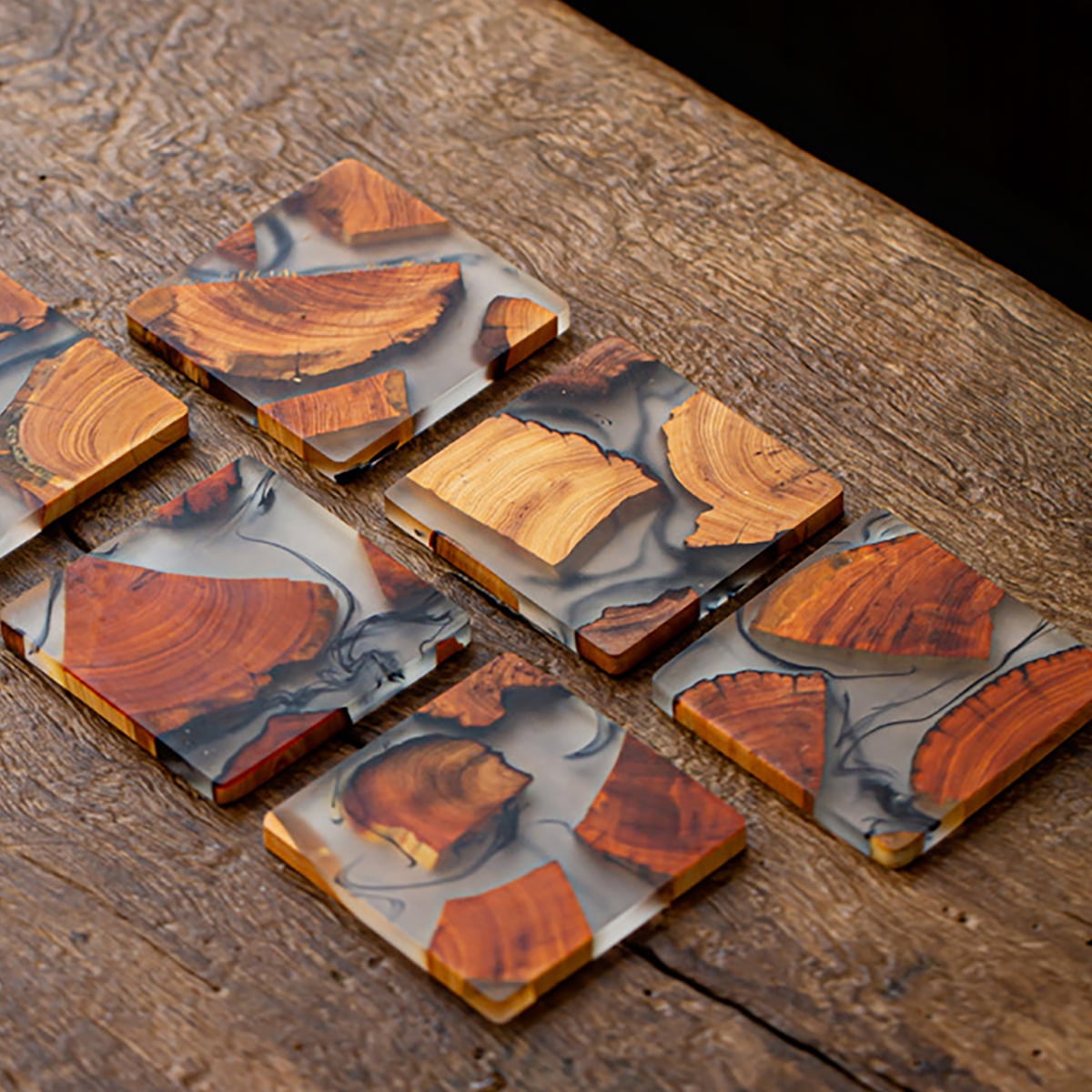 Happy date 3Packs Wood Coasters Wooden Drink Coasters Set, Modern Epoxy ...