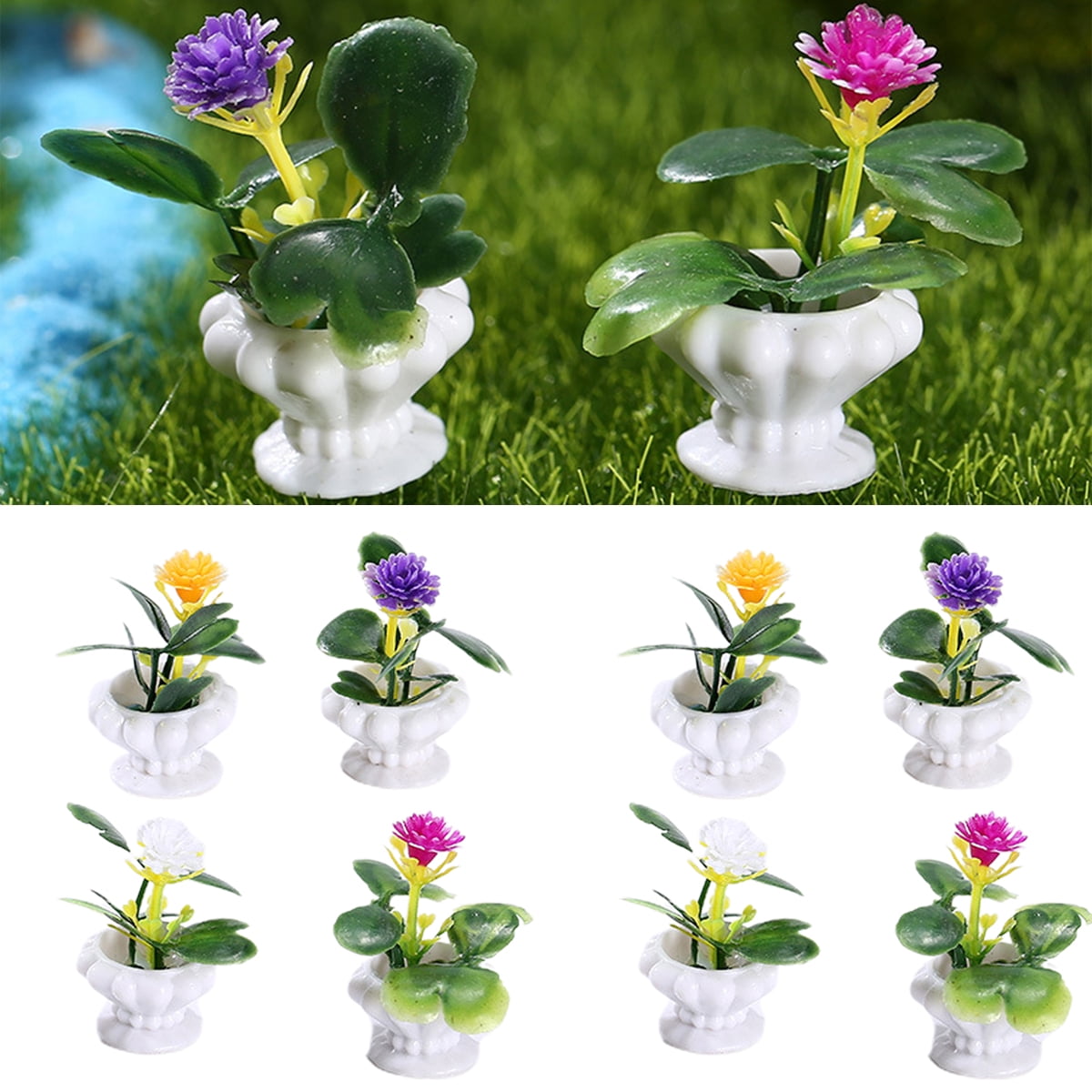 Happy date 8Packs mall Artificial Plastic Plants Set Mini Artificial ...