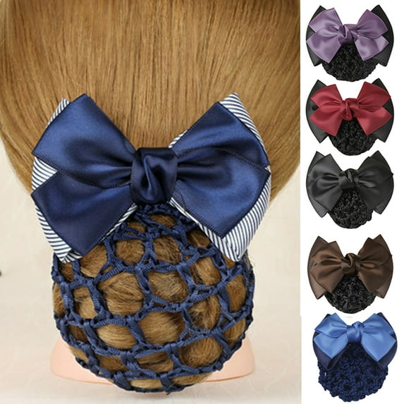 Happy date Bowknot Snood Net Barrette Hair Clip Bun Cover Hairnet Lace ...