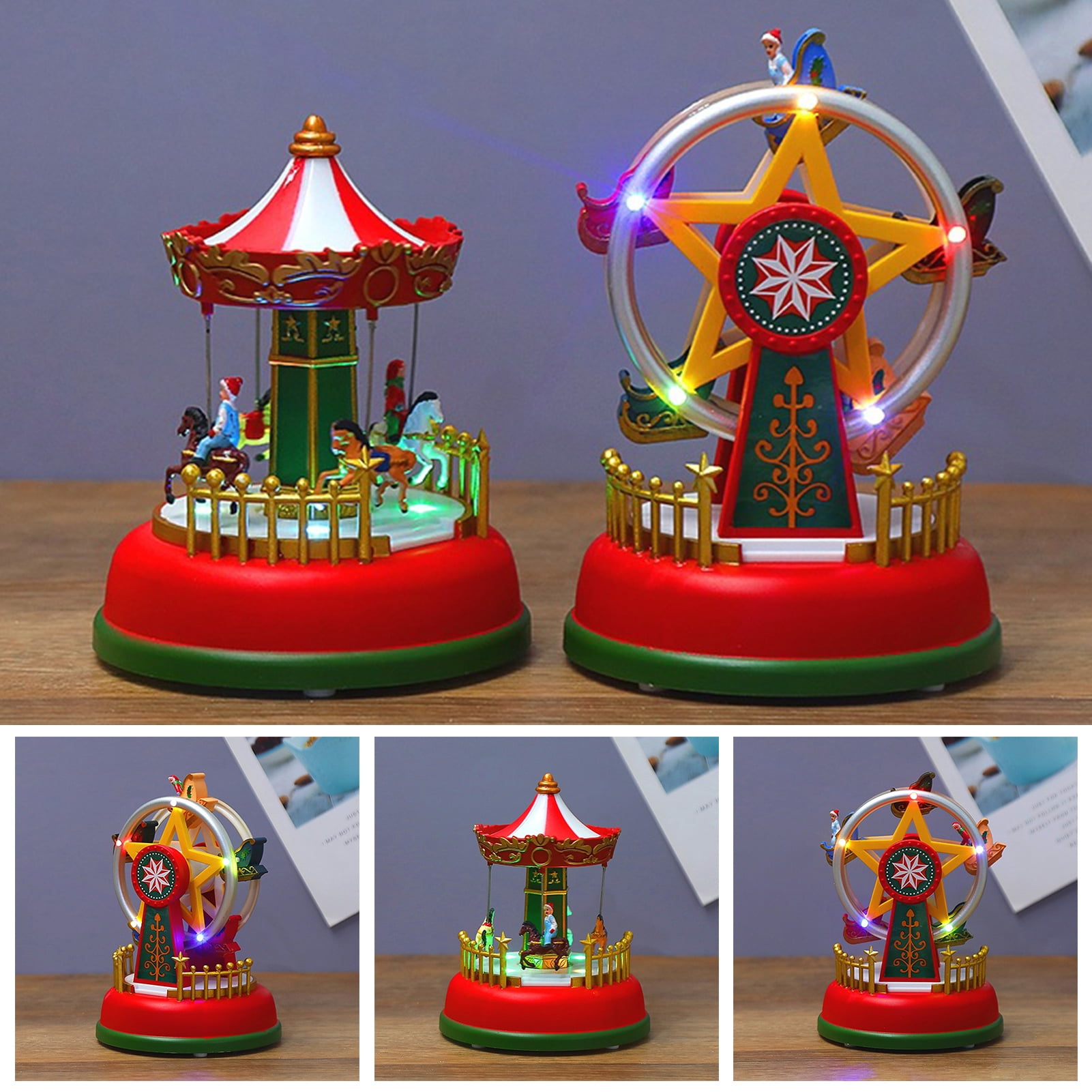 Happy Date Deluxe Christmas Carousel & Ferris Wheel, Shatterproof ...