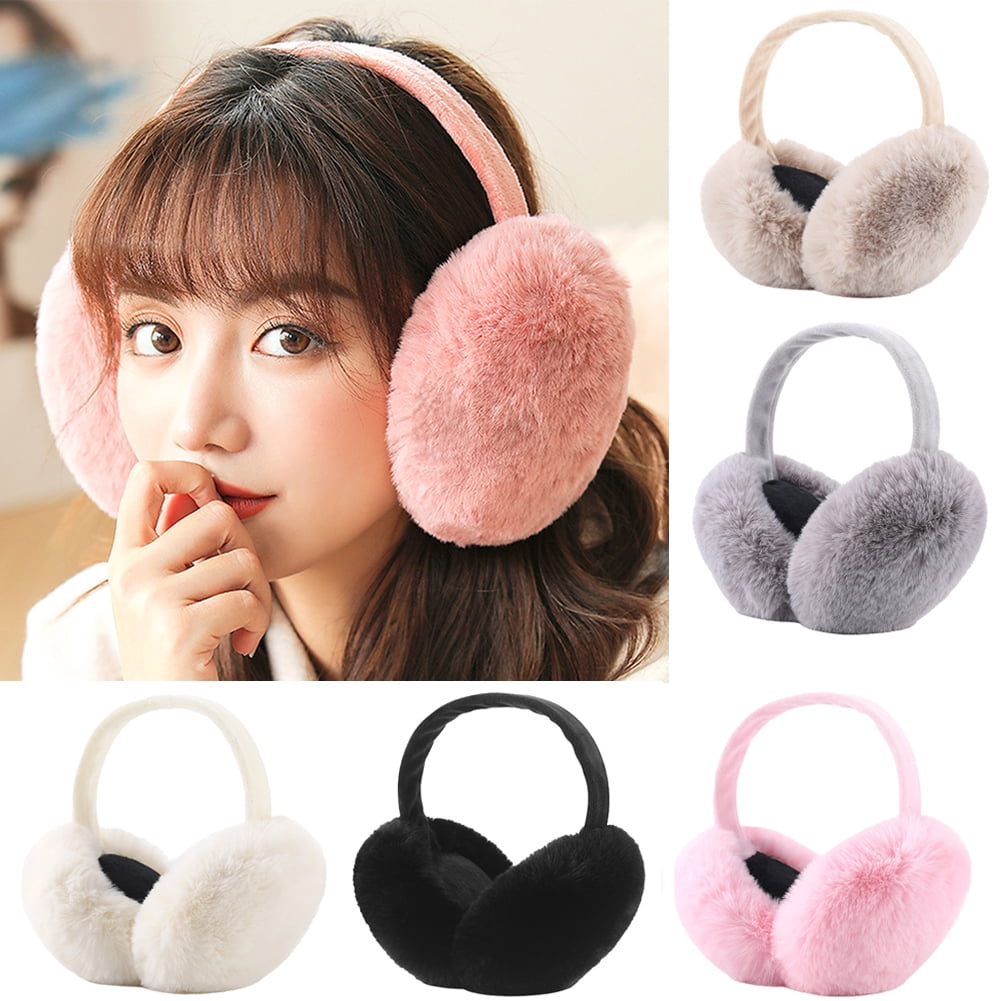 Happy date Foldable Winter Ear Muffs Faux Plush Warm Earmuffs Cute Foldable Outdoor Ear Warmers ...
