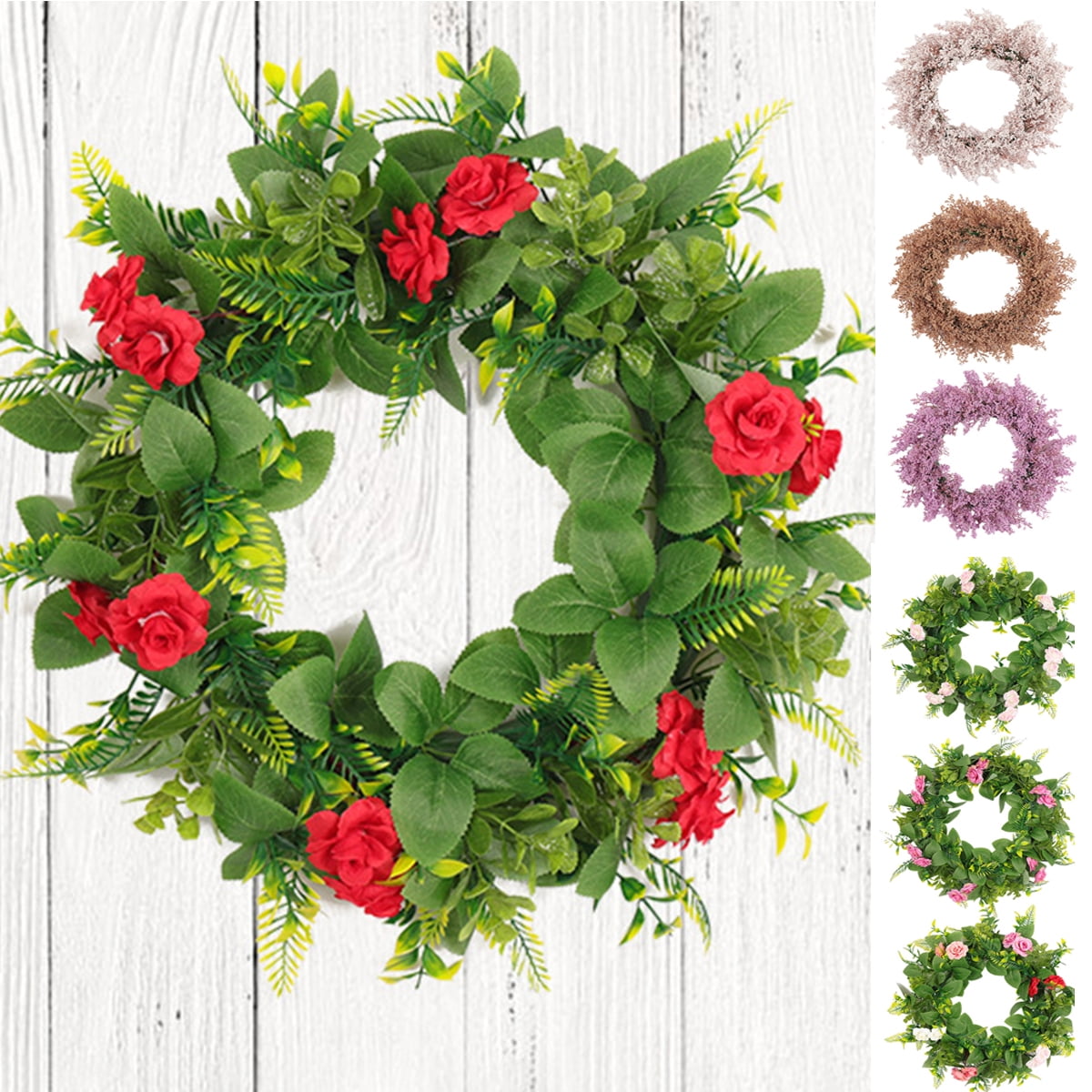 Happy date Spring Summer Flower Wreath for Front Door Artificial Rose ...
