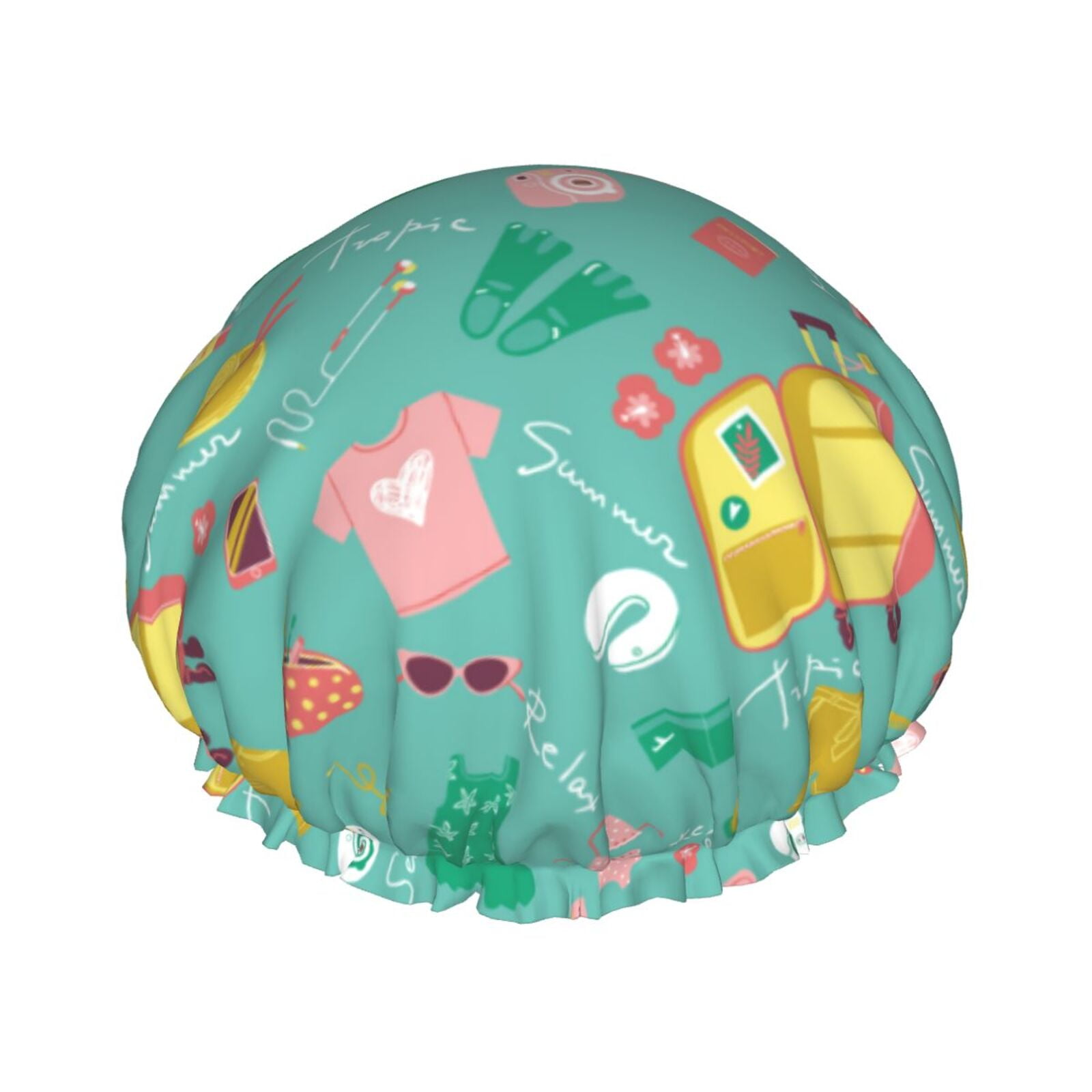 Happy summer Shower Cap, Reusable Bath Hair Hat for all Hair Lengths ...