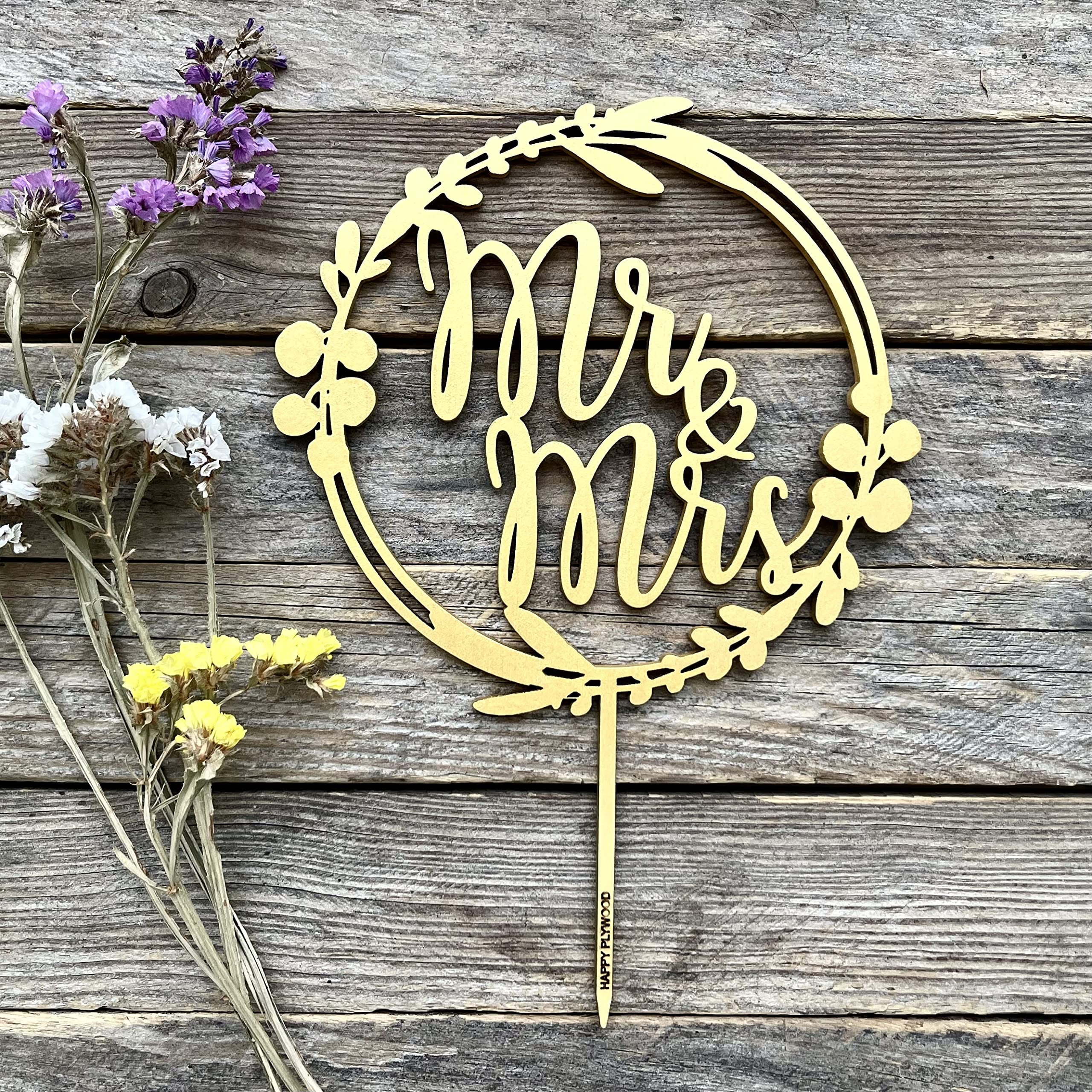 HappyPlywood Wedding Cake Toppers Mr Mrs RST1 Wooden Cake Topper with ...