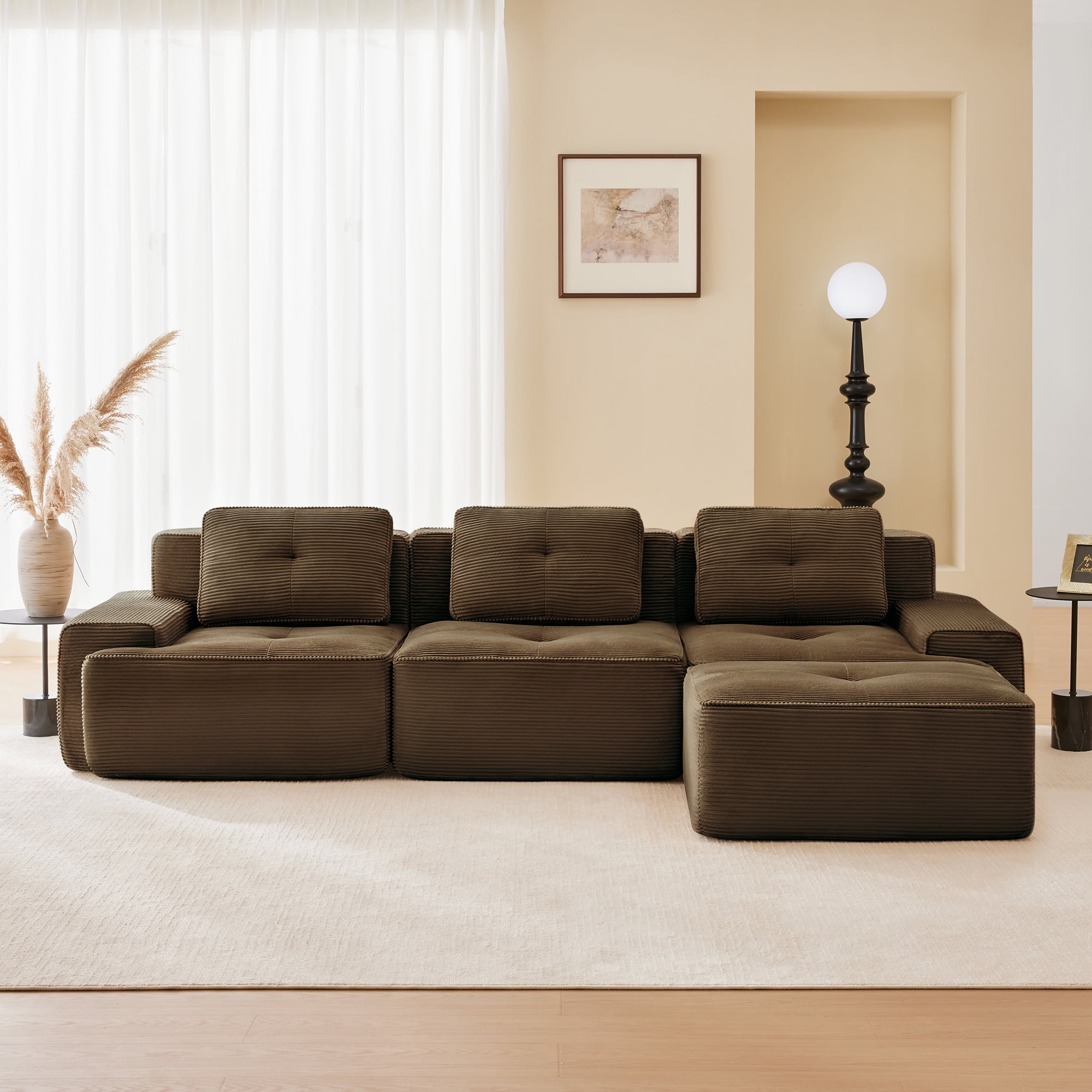 HappyToysWorld 117" Modular Cloud Sectional Sofa with Ottoman, Boneless ...