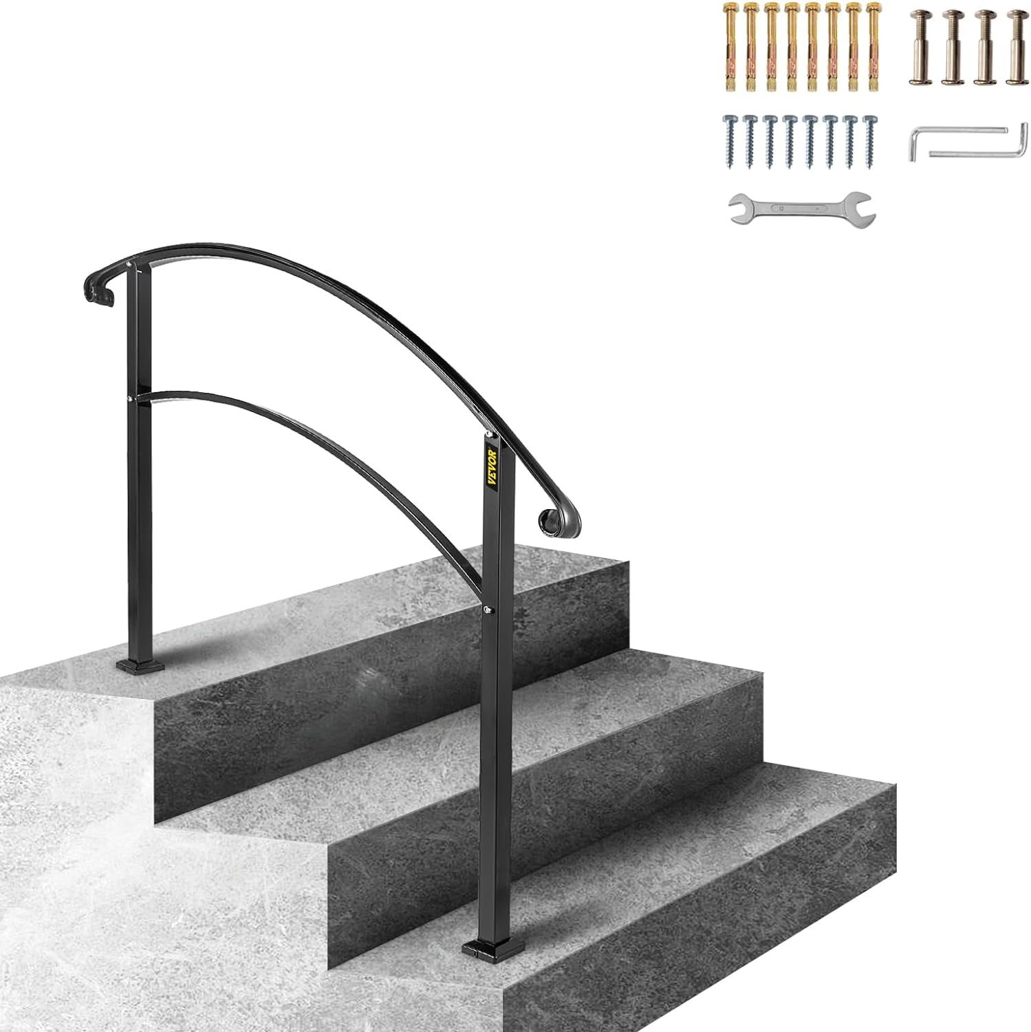 Happybuy Handrails for Outdoor Steps, Fit 1 or 3 Steps Outdoor Stair ...
