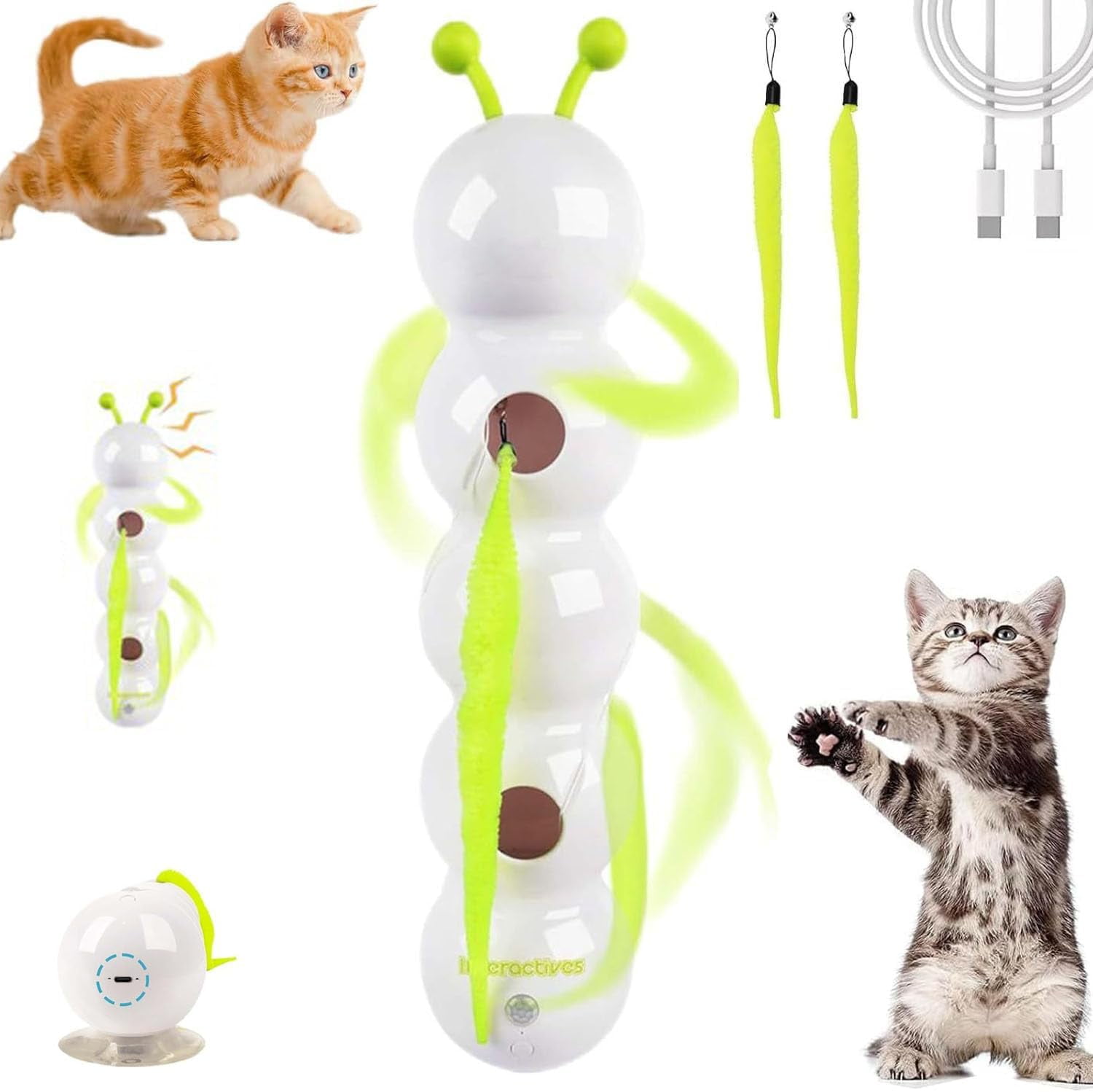 Happycode Cat Toy, Smart Worm Whirlie Motion Caterpillar Interactive ...