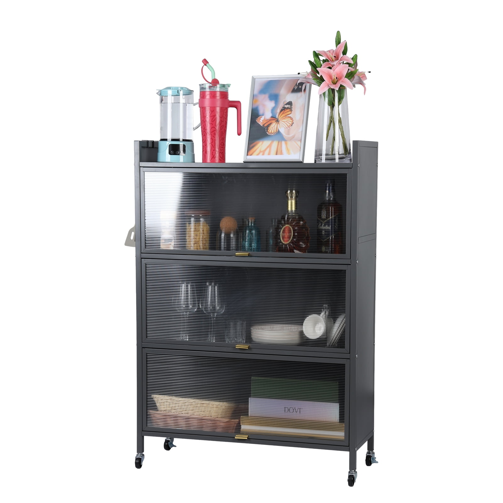 Happydeer 4 Tier Kitchen Storage Cabinet, Bakers Rack with Visible ...