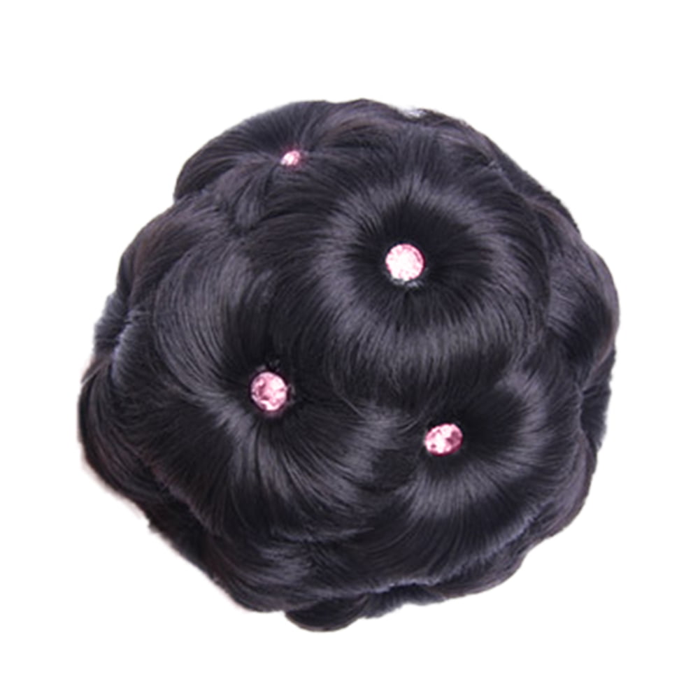 Happydeer 9 Flowers Faux Crystal Synthetic Bun Hair Extension Elastic ...