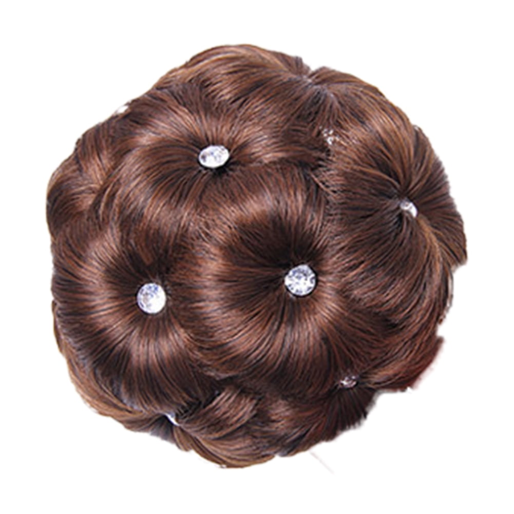 Happydeer 9 Flowers Faux Crystal Synthetic Bun Hair Extension Elastic ...