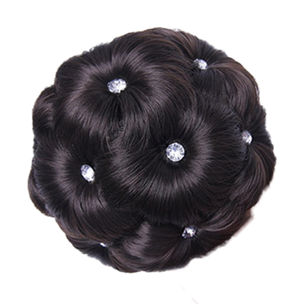 Happydeer 9 Flowers Faux Crystal Synthetic Bun Hair Extension Elastic ...