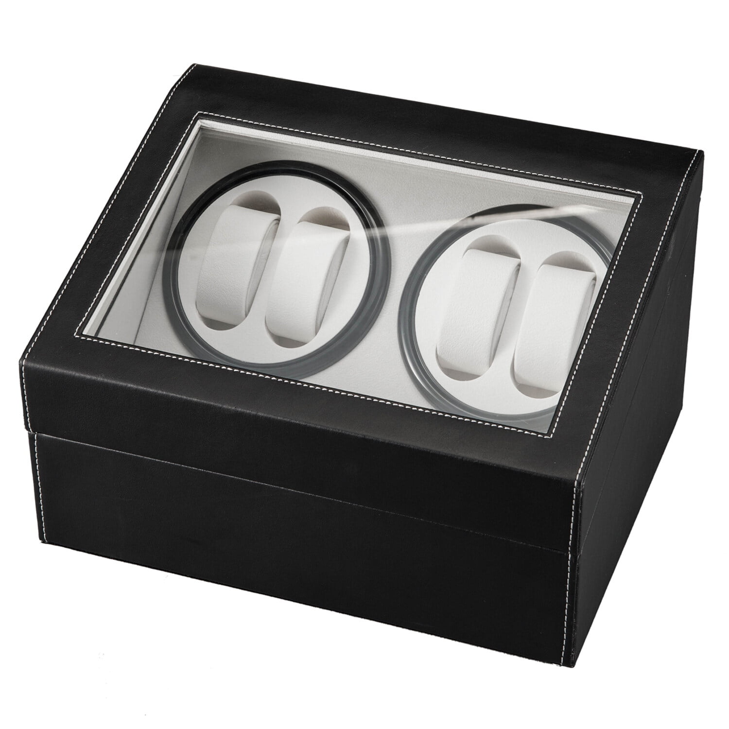 Happydeer Black Leather Watch Winder Storage Auto Display Case Box 4 6 ...